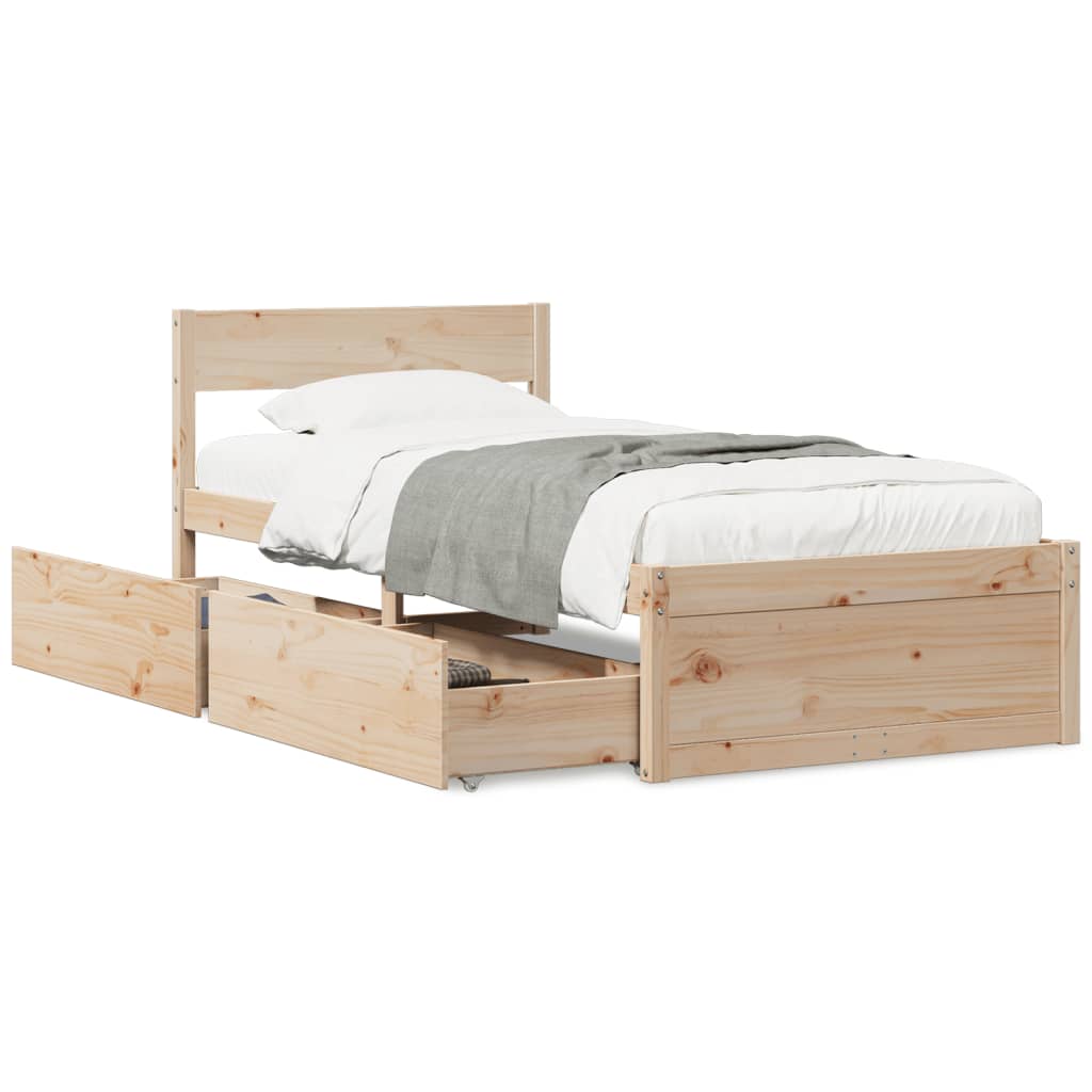 Lit simple | Lit adulte | Cadre de lit avec tiroirs 90x190 cm bois de ...