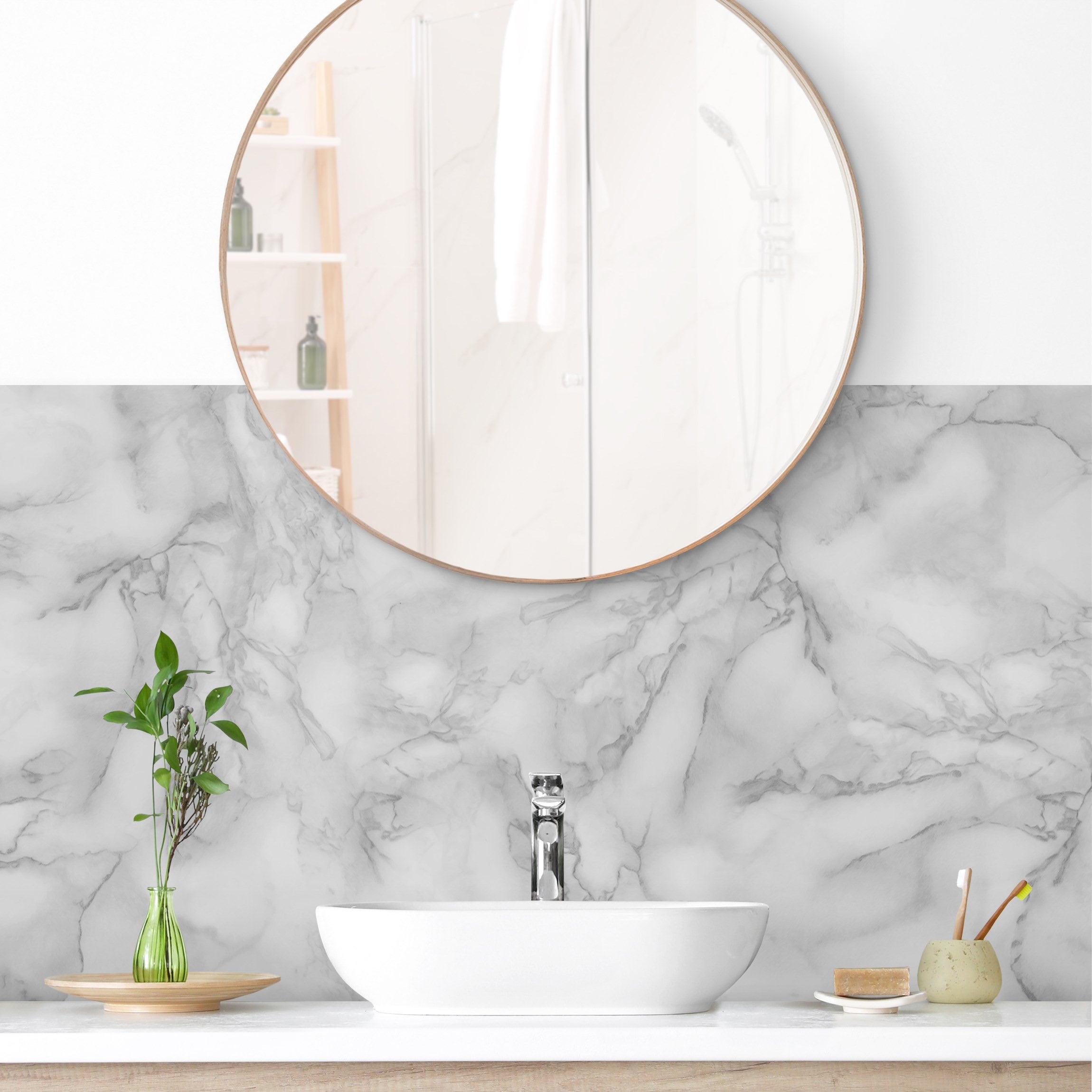 Panneau mural pour salle de bain - Imitation marbre noir blanc 100 x 80 ...