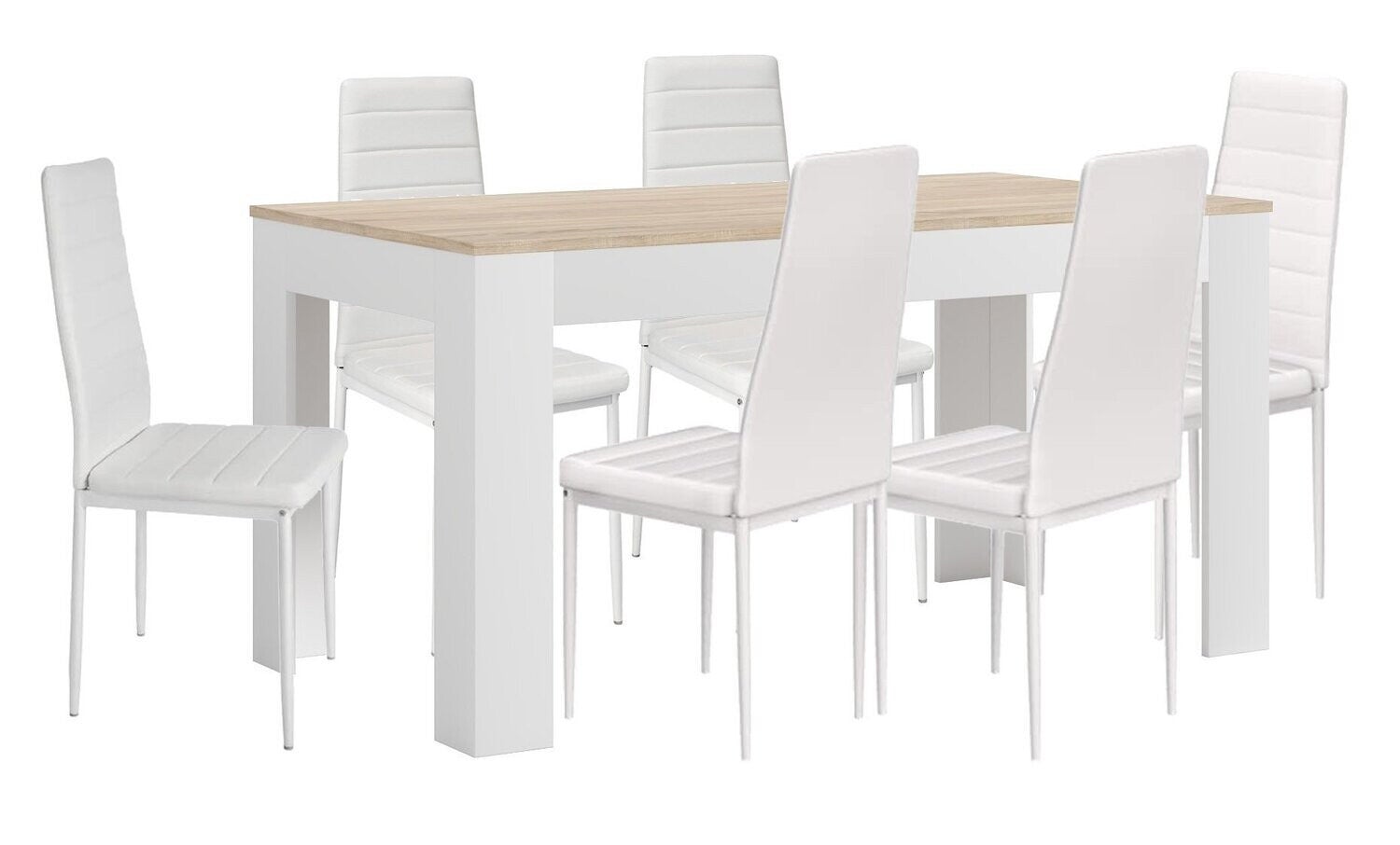 Mesa Extensible de Comedor o Cocina Blanco y Cambria + 6 Sillas en ...