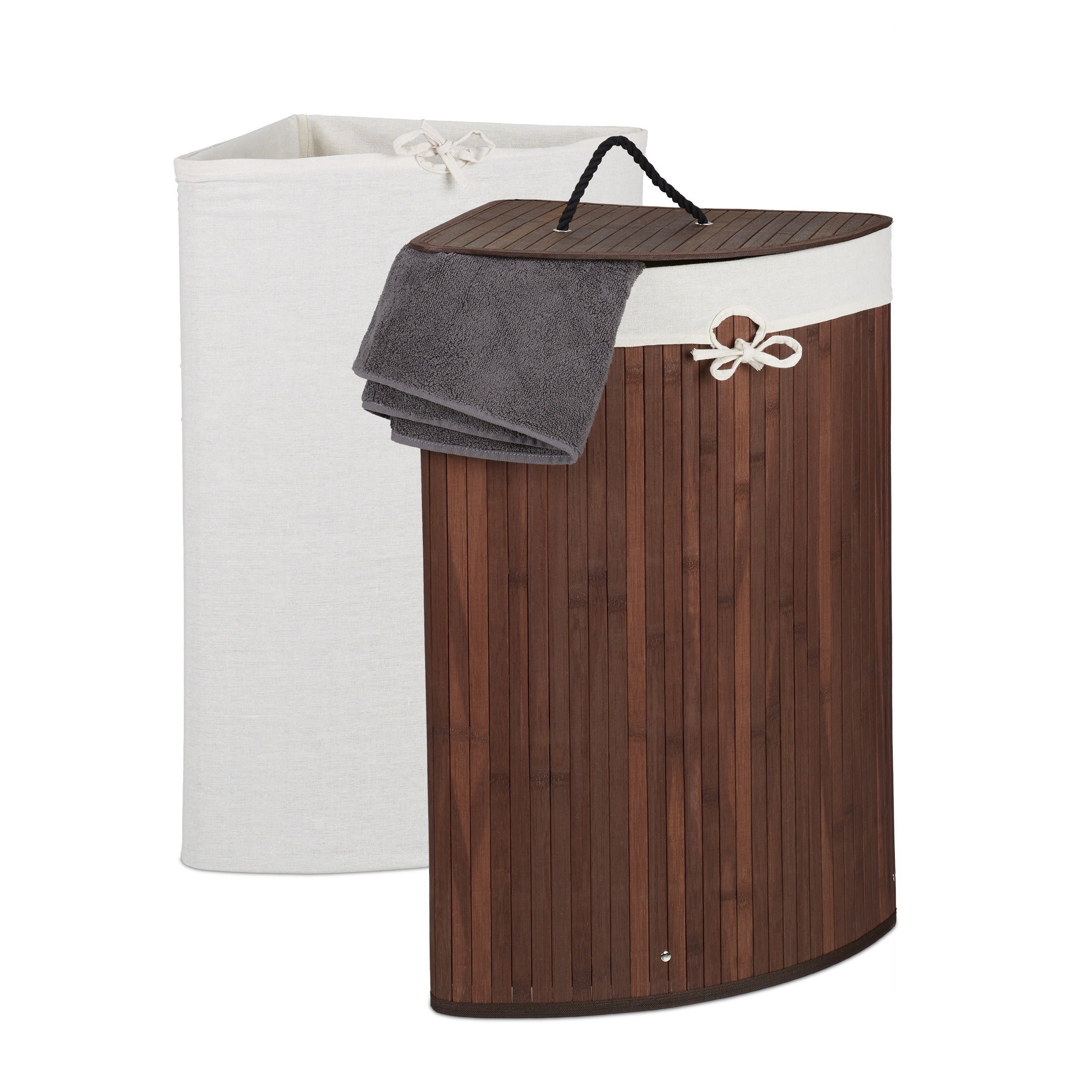 Relaxdays Panier lessive en angle, bambou,corbeille pliable avec ...