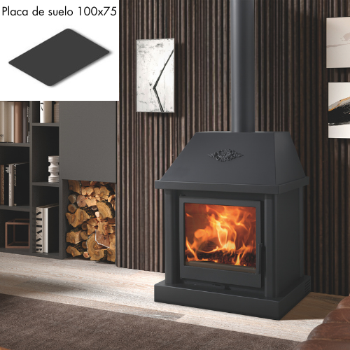 Estufa de leña LA MANCHA Ecodesign con placa de suelo 100x75 cm | Leroy ...