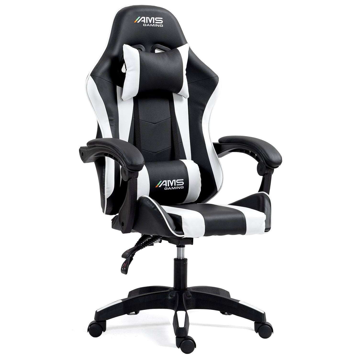 Chaise AMS-GAMING GAMER#02-WHITE coloris noir & blanc - coussin ...