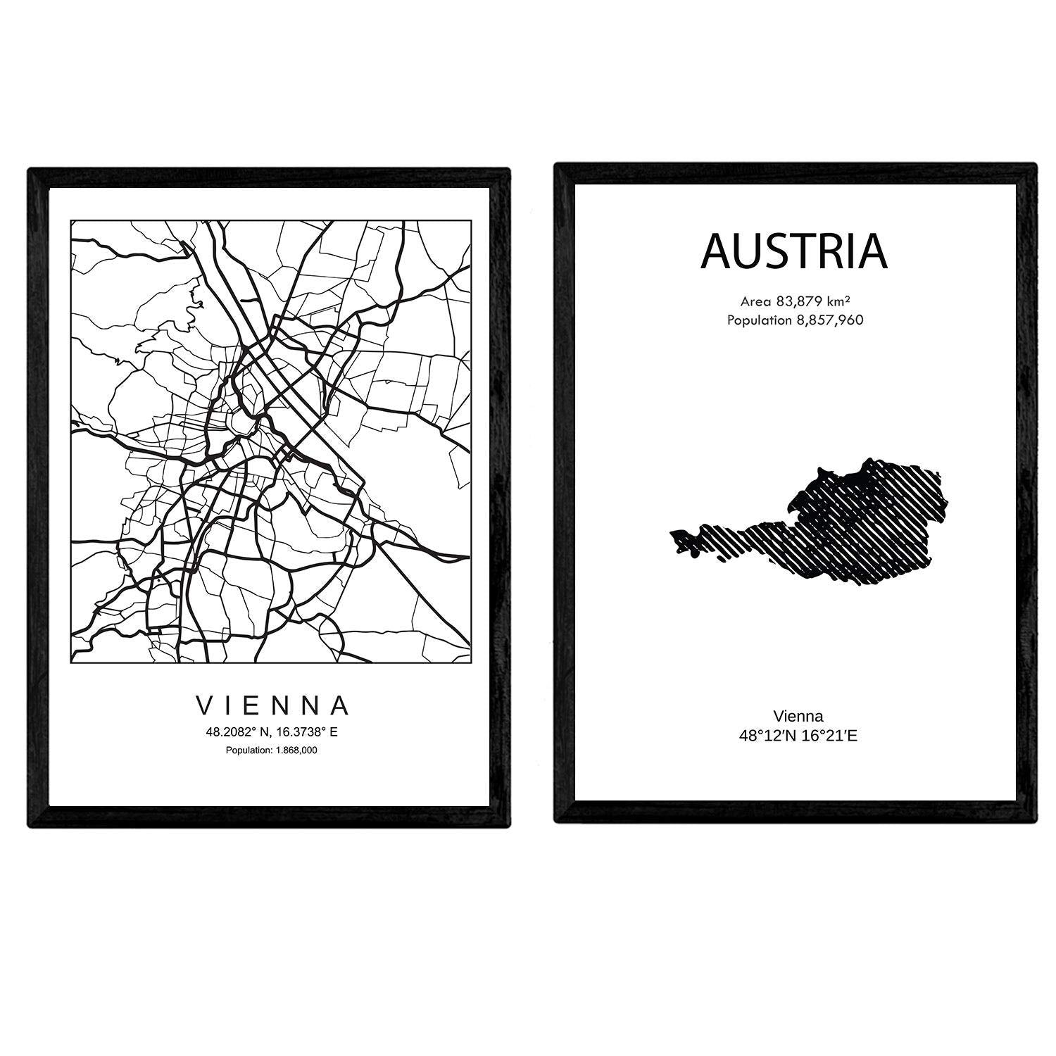 Pack De Posters De Paises Y Monumentos. Austria Y Viena Mapa De Ciudad ...