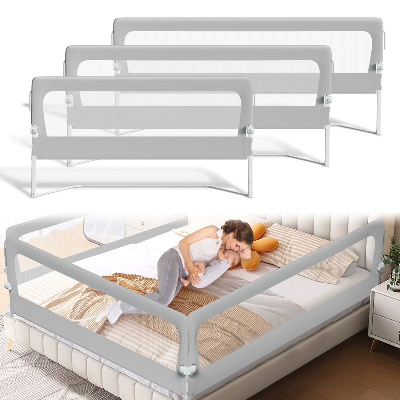 3X Barrera plegable para cama de bebé, 150+200+200 cm Barrera de protección para el borde de la ...