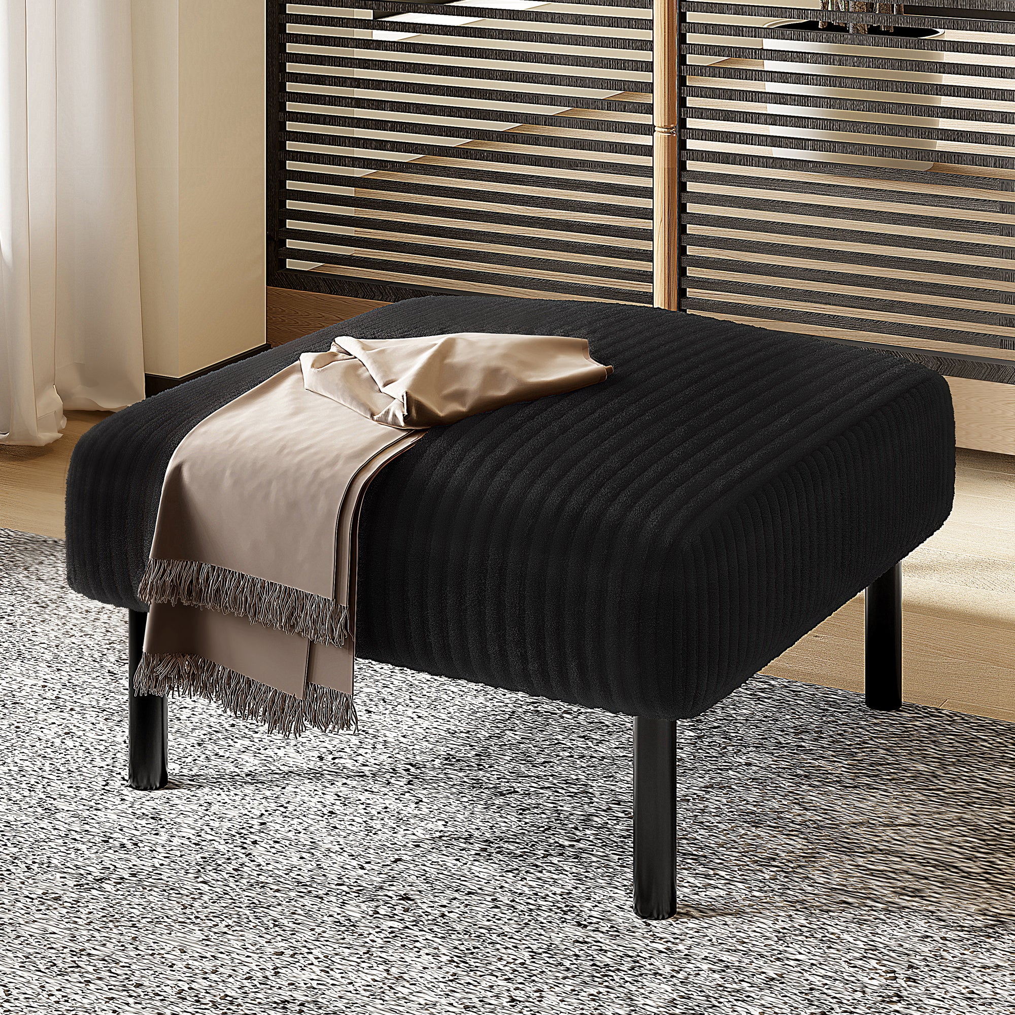 Taburete, puf - 56 x 51 x 39 cm - Patas de pana y metal - Negro | Leroy Merlin
