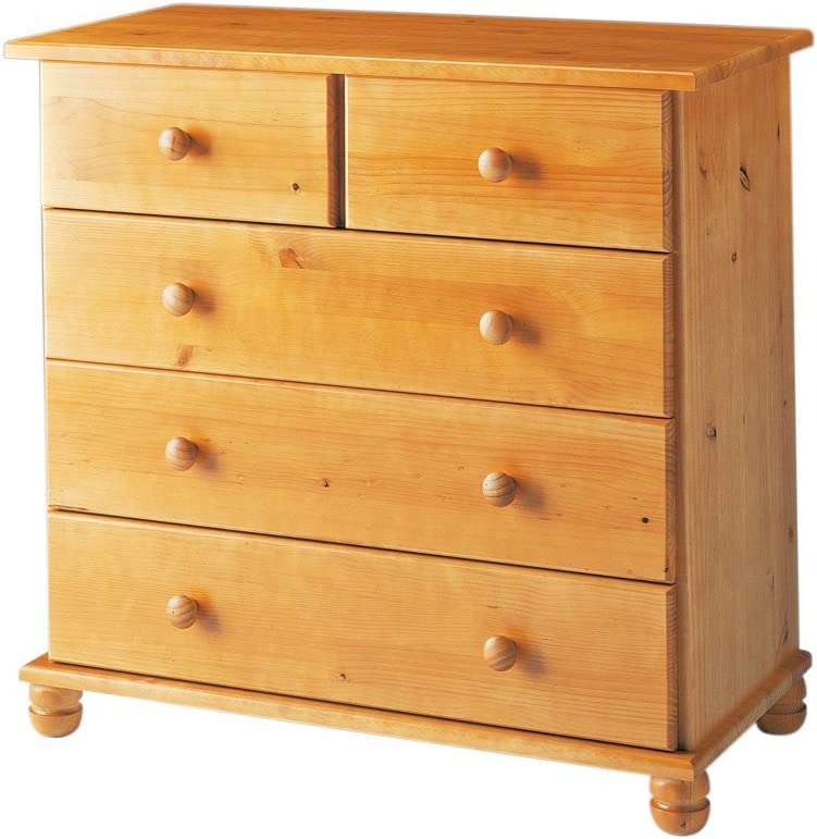 Commode 5 tiroirs, pin massif , couleur miel, mesure 81x78x39 cm ...