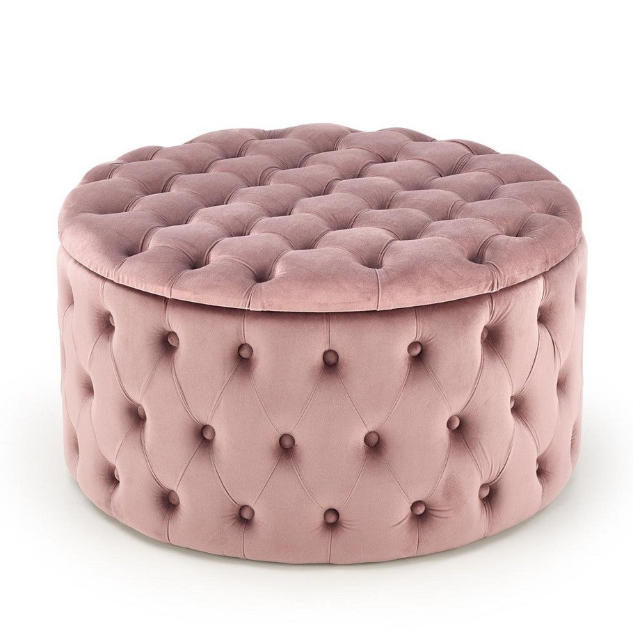 Pouf rond capitonné rose avec coffre 70cm Lydie | Leroy Merlin