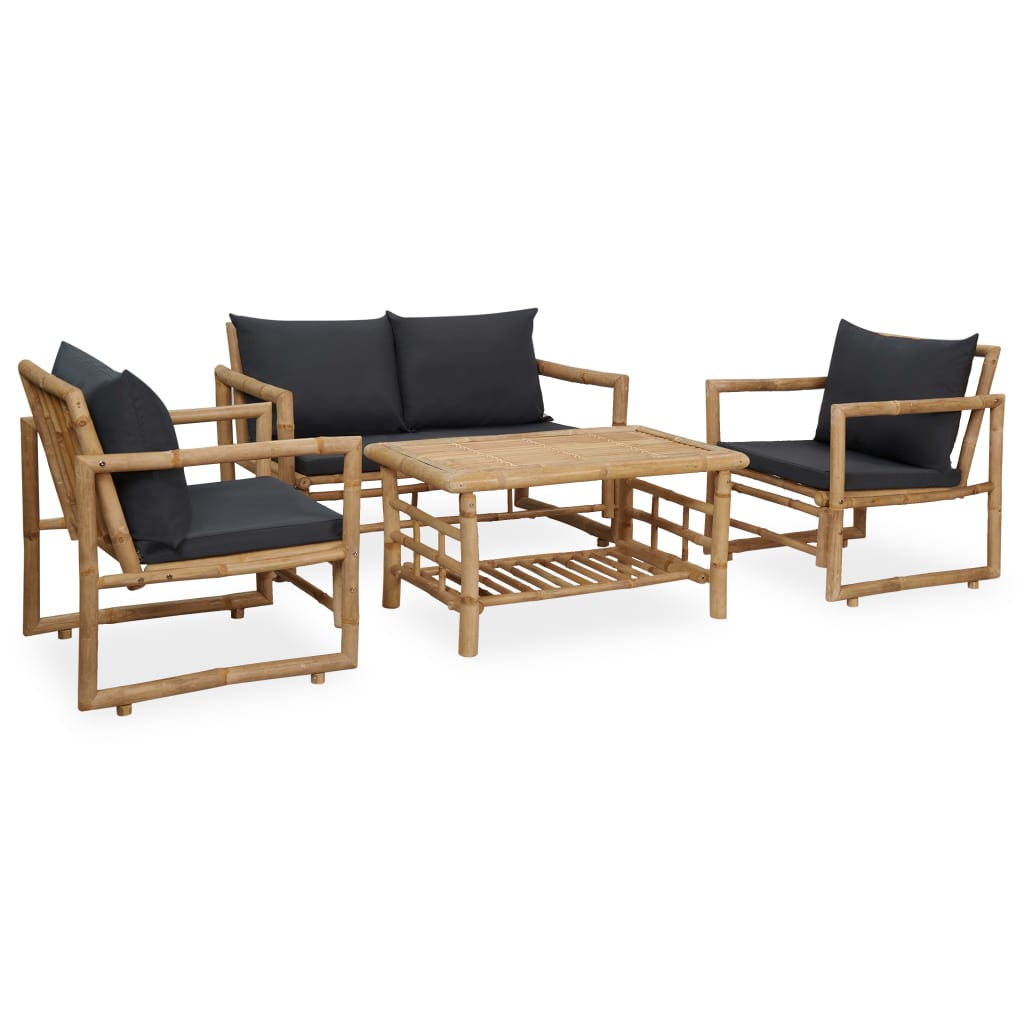 Salon de jardin 4 pcs avec coussins Bambou | Leroy Merlin