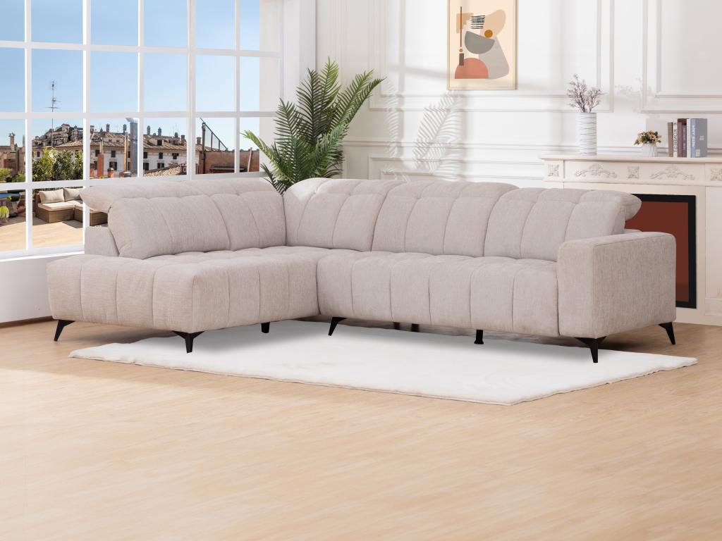 Sofá rinconera izquierda relax con asiento deslizante eléctrico de tela beige LAMPARO | Leroy Merlin