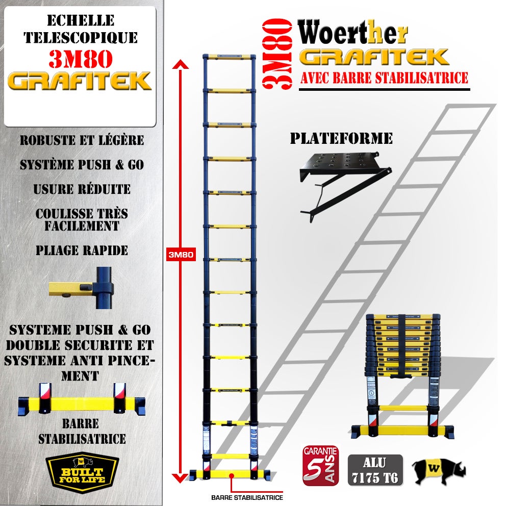 Echelle Télescopique Pliante 3m80 Woerther Grafitek Avec Plateforme ...