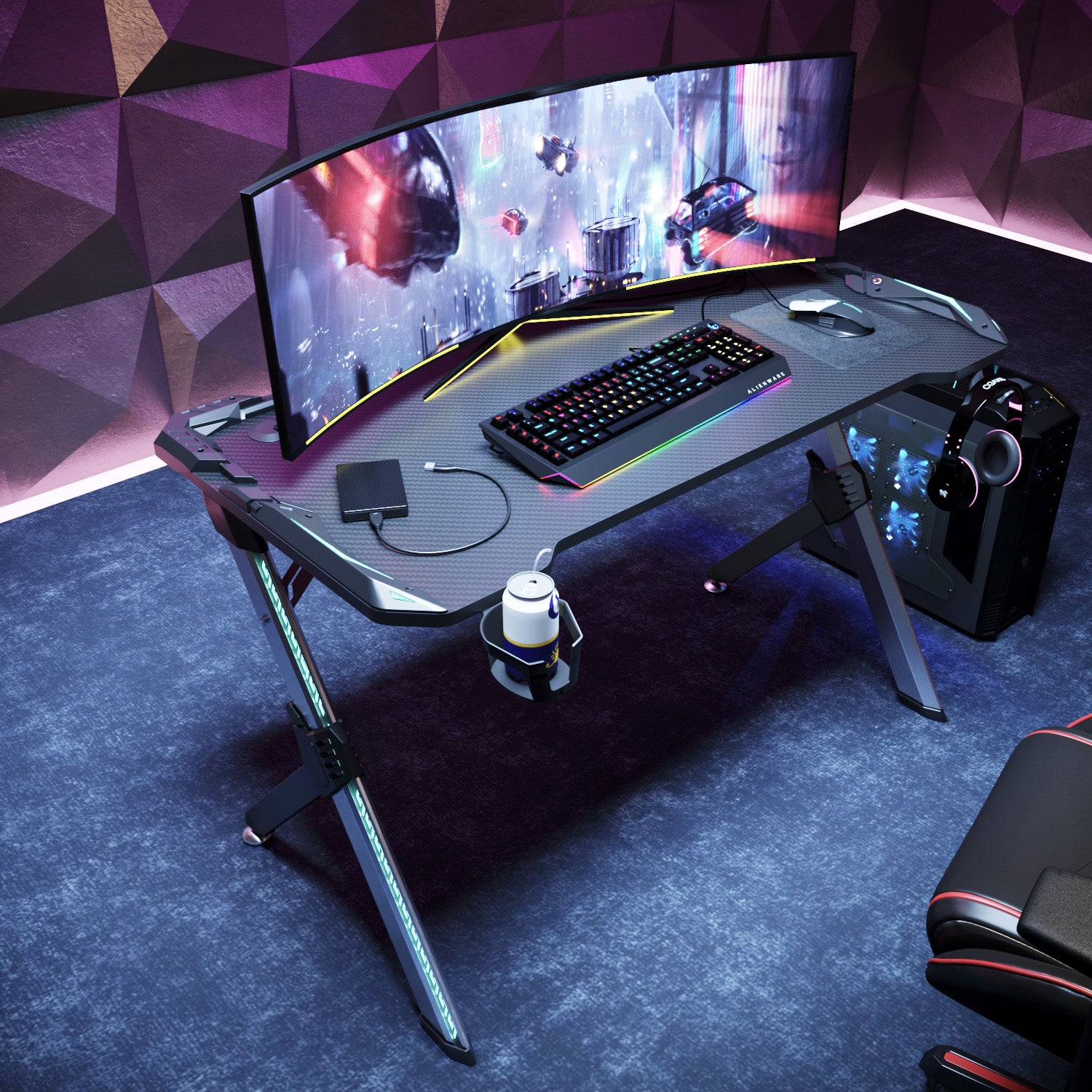 SIRHONA Gaming Desk Pro RGB Surround Light Angle Escritorio para PC ...