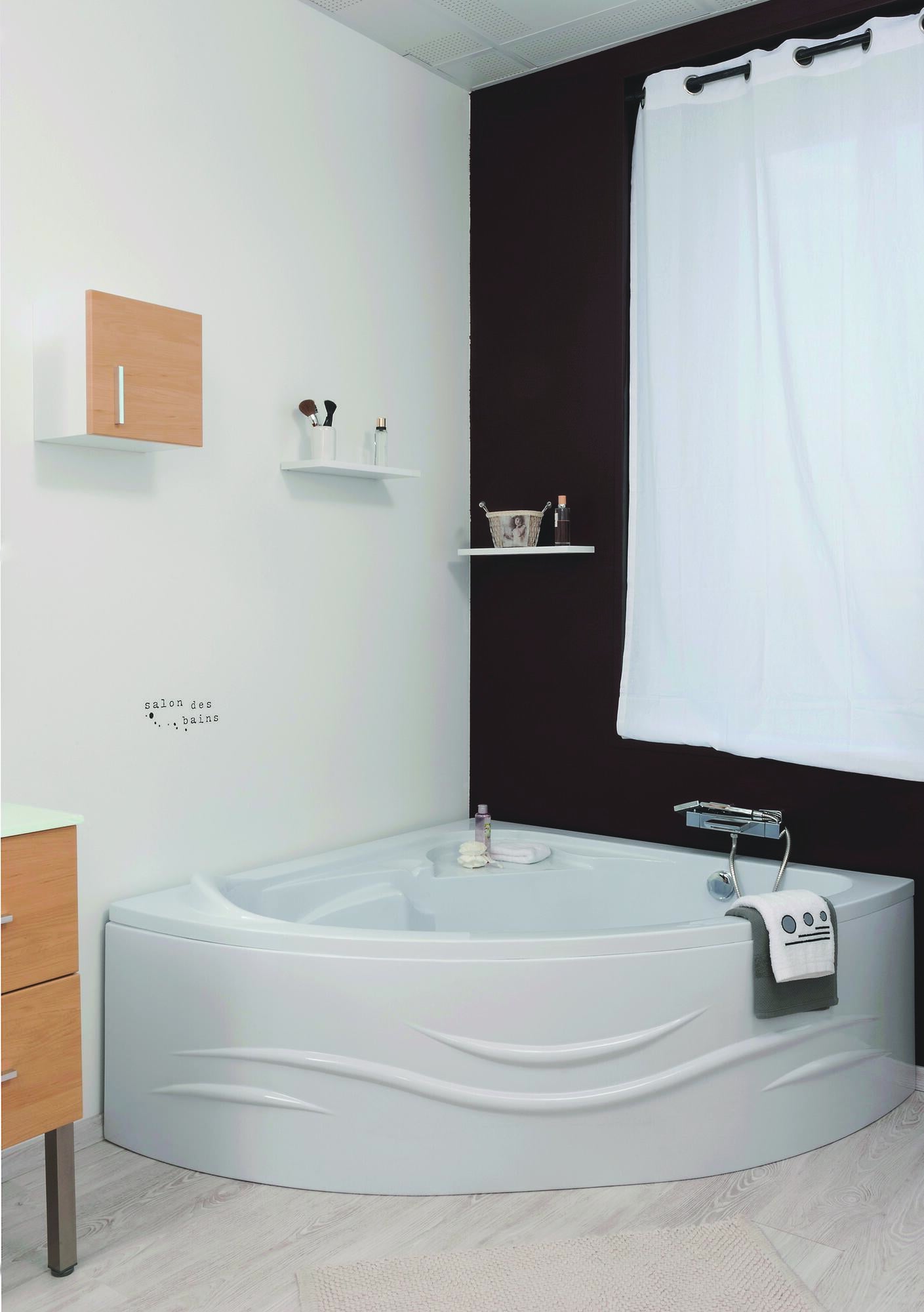 ONDEE ZEN - Kit Baignoire d'angle 135 cm et tablier motif vague - ABS ...