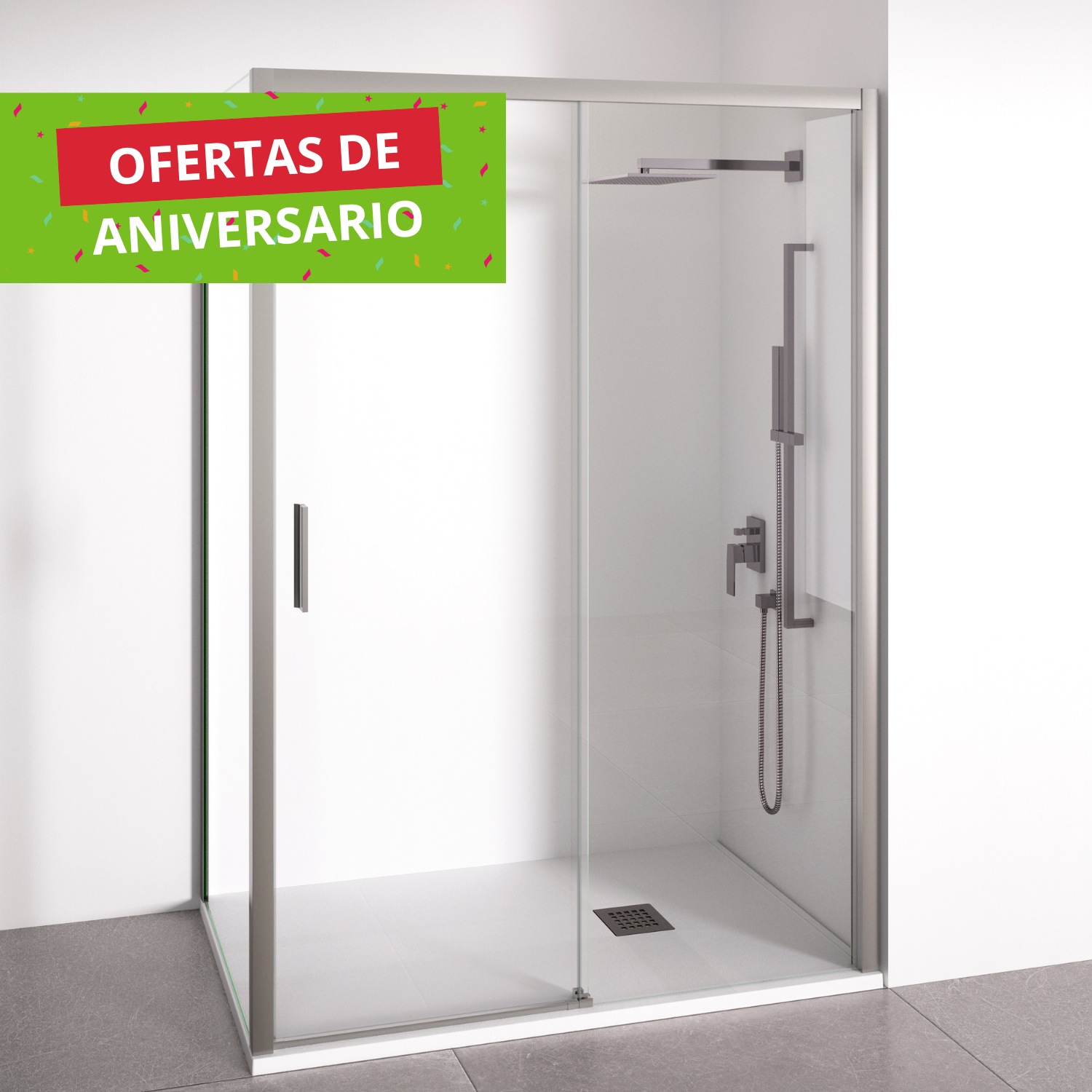 Mampara de ducha angular 1 corredera + 2 fijos - Cristal 6mm antical ...