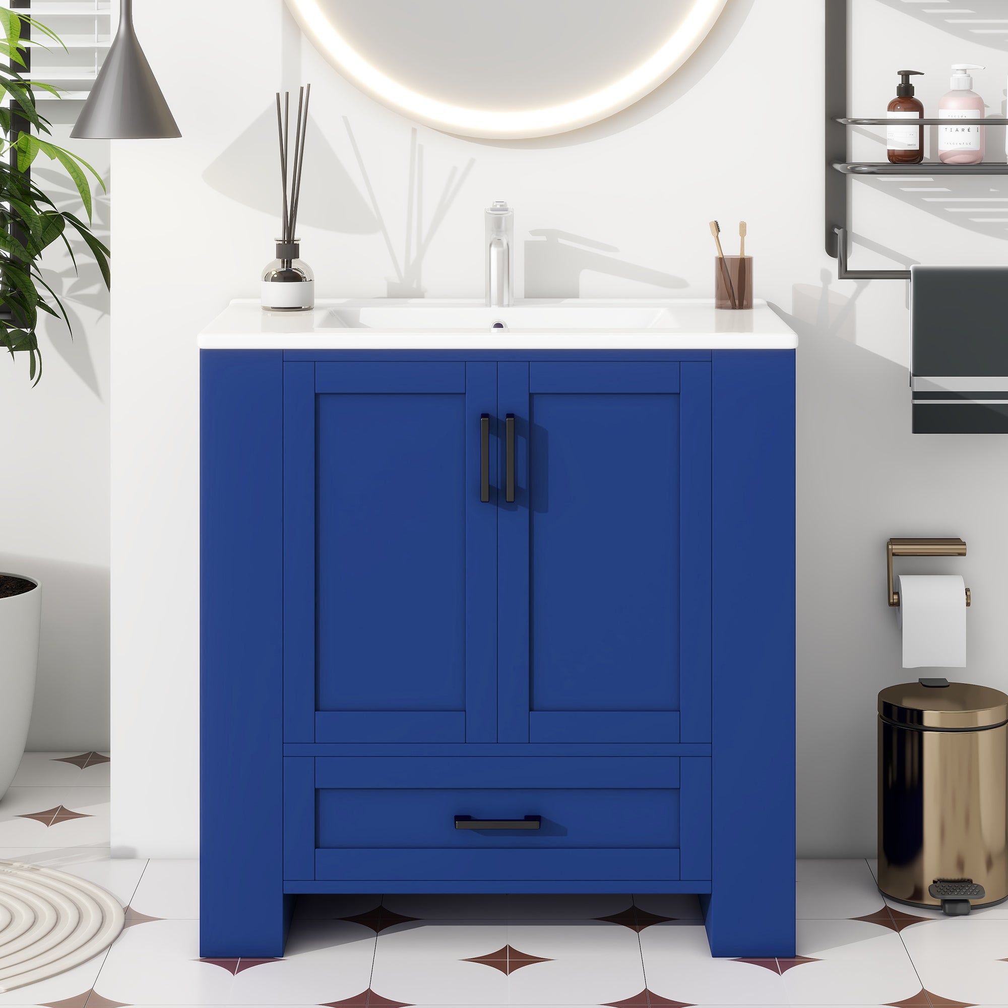 Meuble de salle de bain avec une vasque en céramique - avec 2 portes et ...