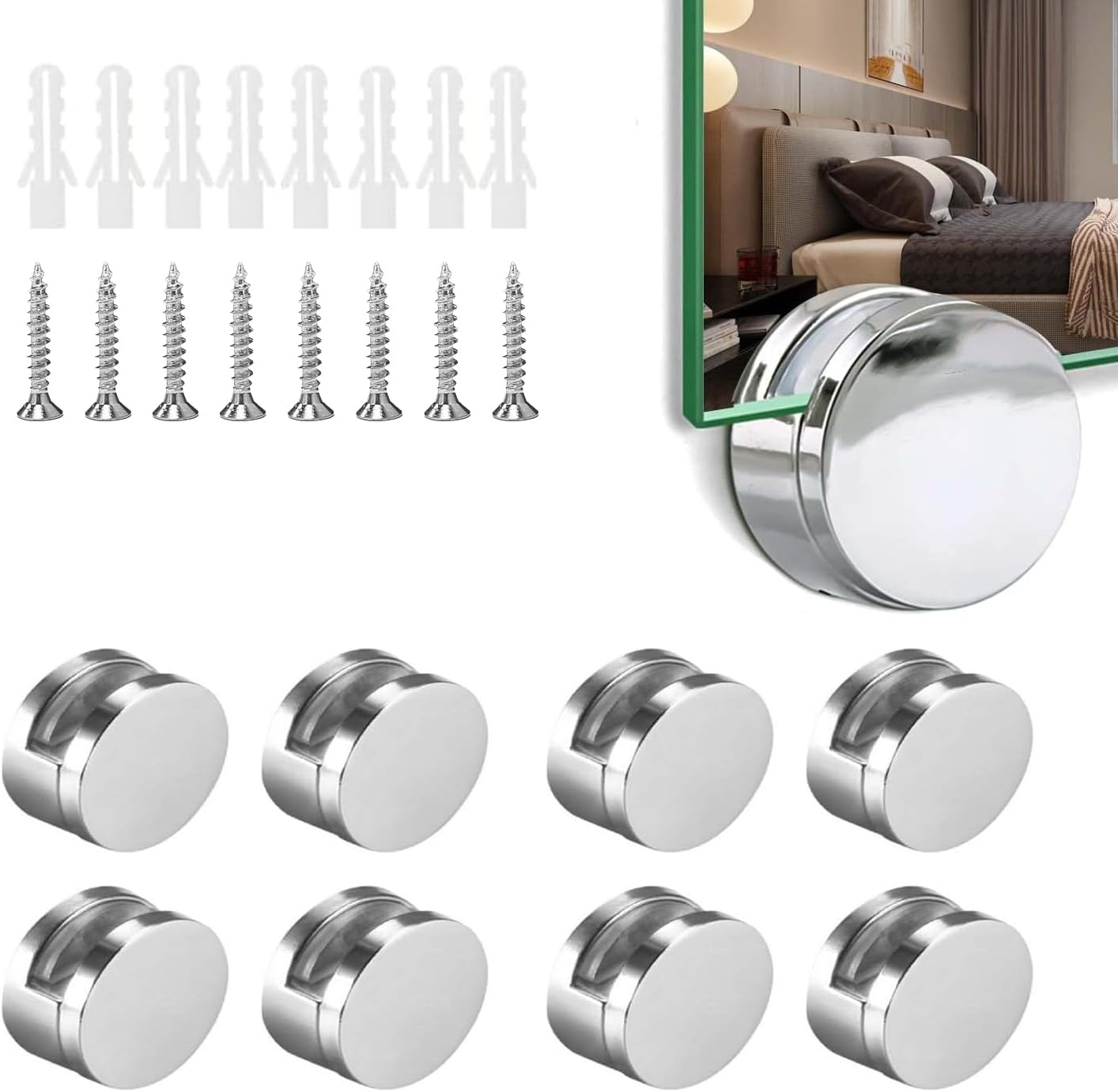 8 Pièces Support Mural Miroir De Fixation, Pince de Verre Miroir Rond ...