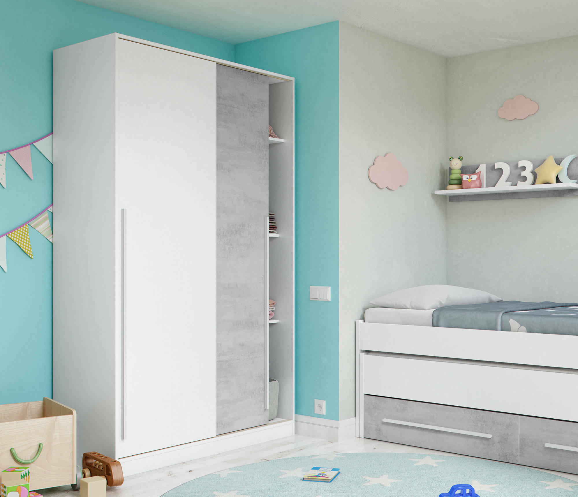 Garde-robe 2 portes Downey, Armoire de chambre, Armoire avec tringle à ...