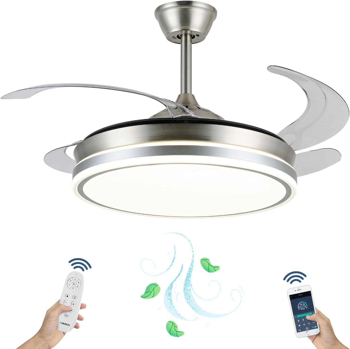 Ventilador de Techo DC con Luz LED Silencioso - Lámpara con ...