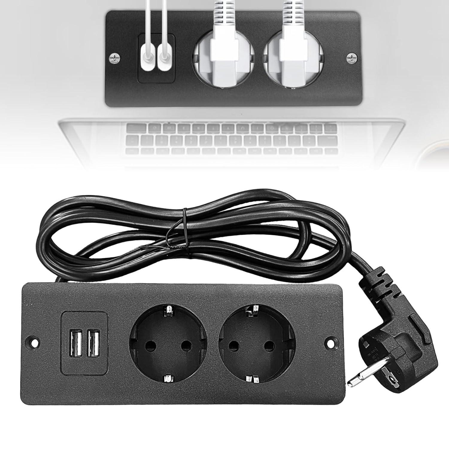 Multiprise de Bureau encastrable, Double Prise, avec 2 Ports USB et ...
