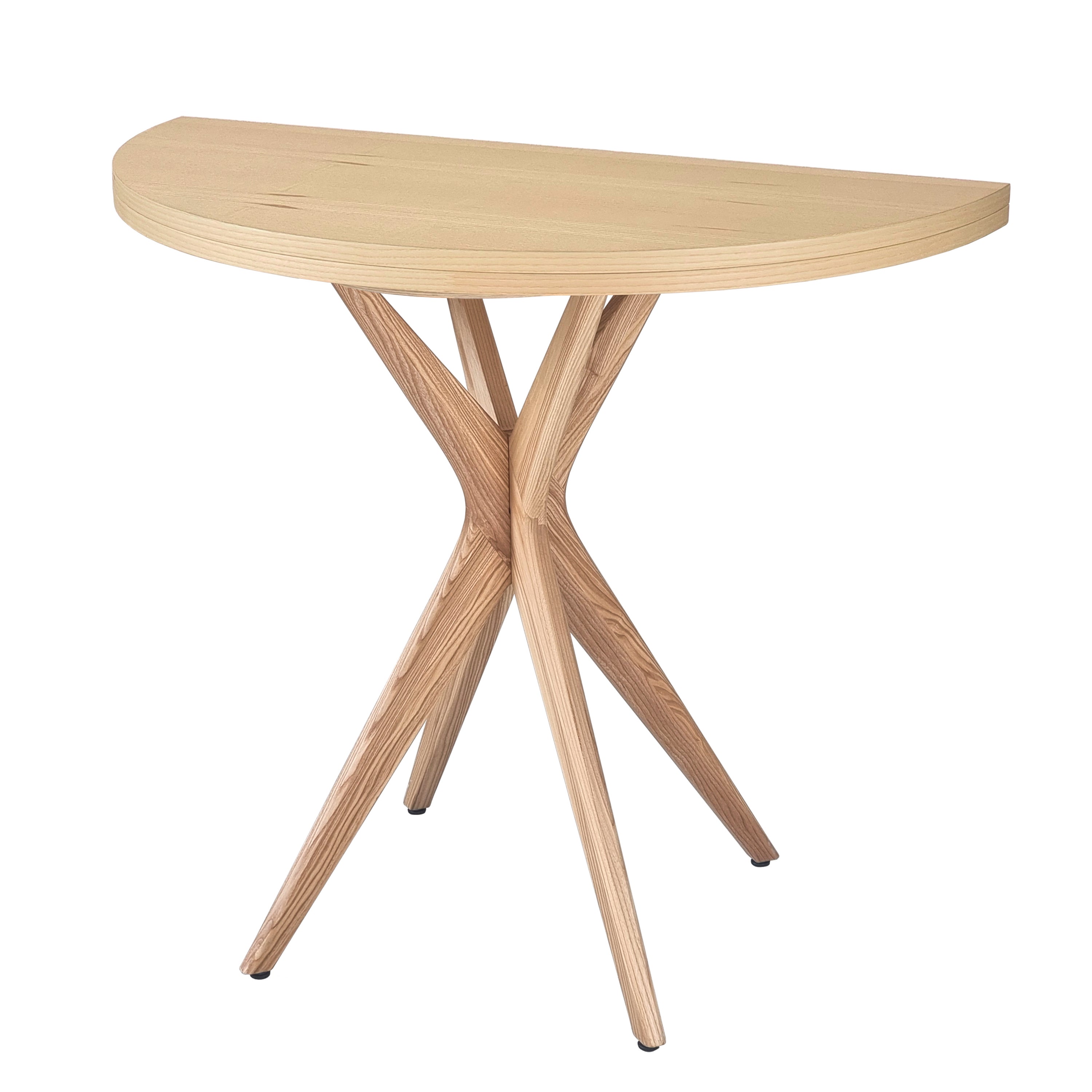 Petite table demi lune Jubi, console extensible 100 x 50, Plaqué frêne ...