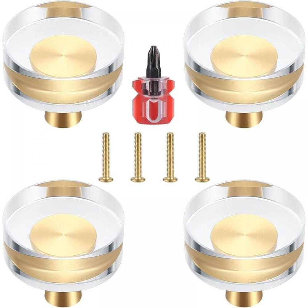 Lot de 4 Boutons de Porte en Cristal Transparent et Laiton pour ... Lot de 4 Boutons de Porte en Cristal Transparent et Laiton pour ...