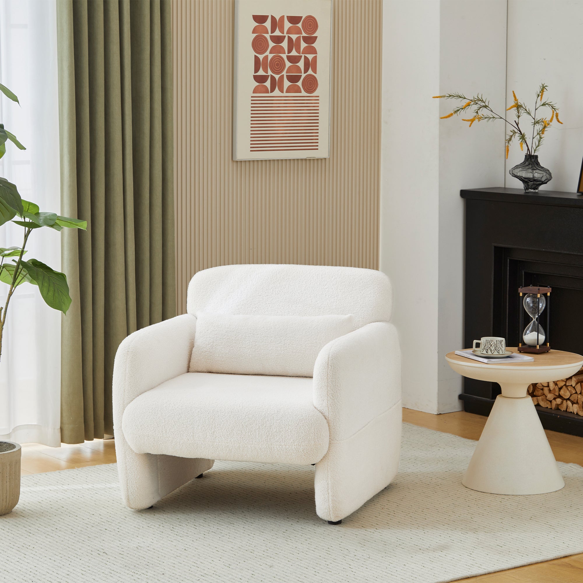 Fauteuil Lounge en Tissu Teddy Velours, Chaise Confortable avec ...