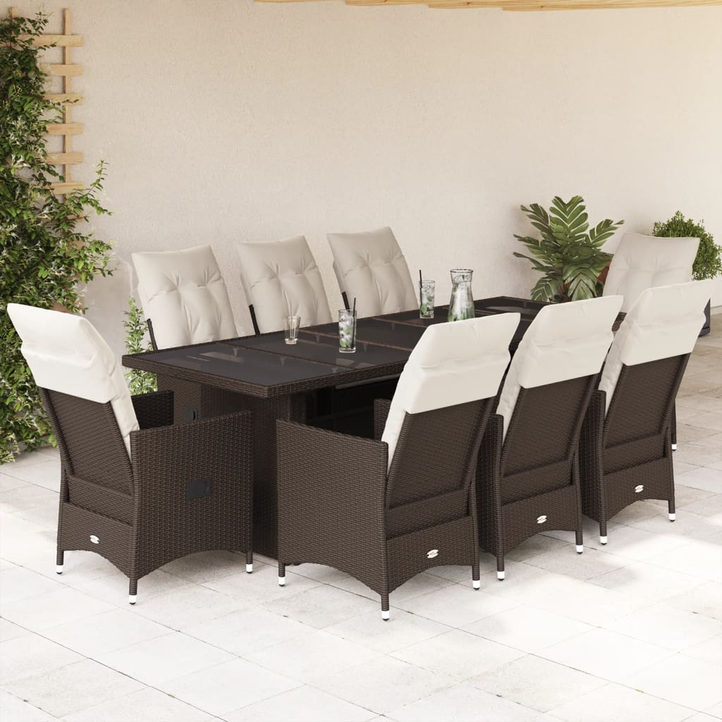 Maison Exclusive - Set de mesa y sillas jardín 9 piezas y cojines ratán ...