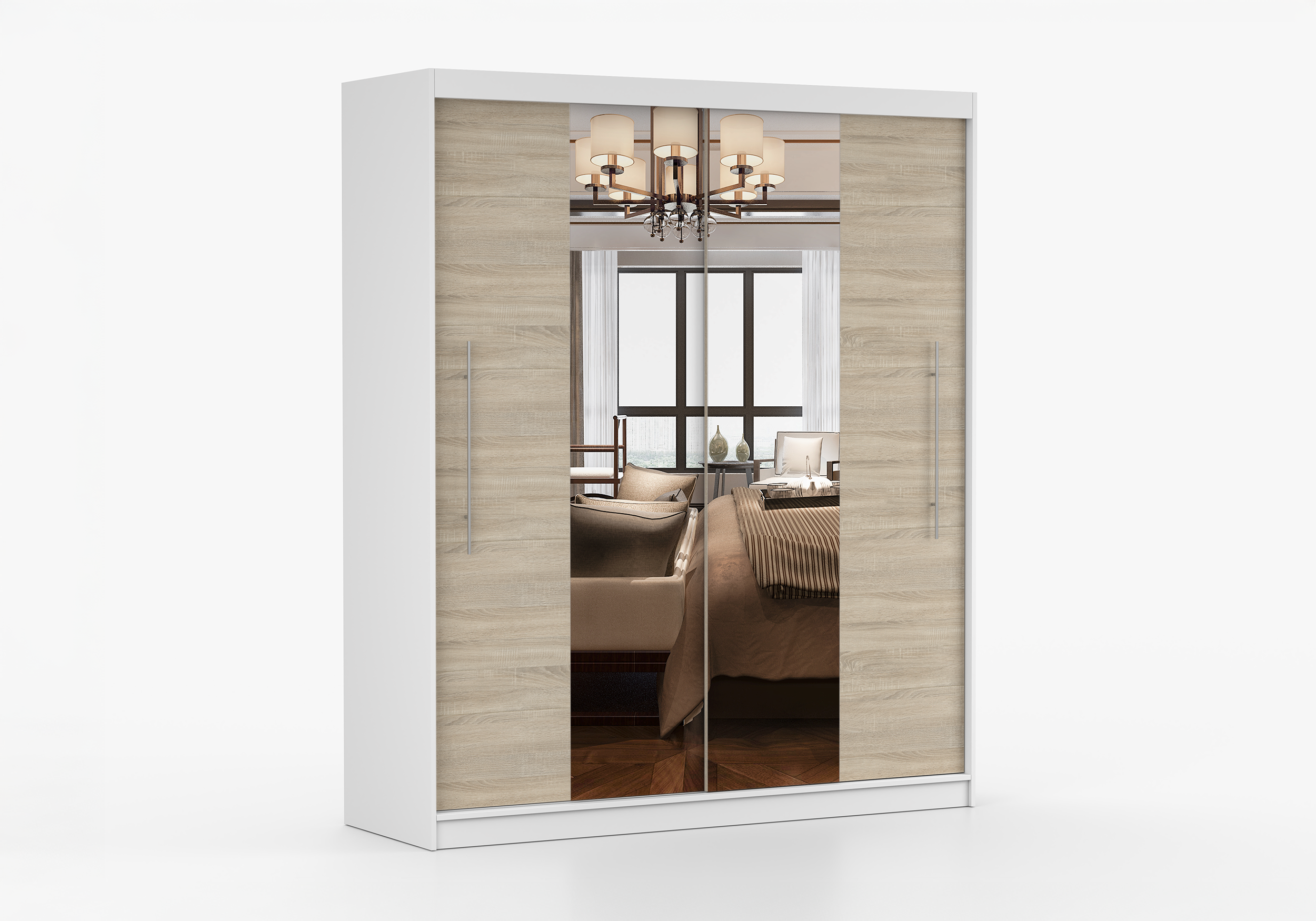 Armoire Eireen I 203 cm avec miroir - Blanc - Chêne | Leroy Merlin