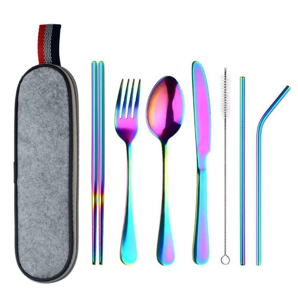 Set de Cubiertos de Viaje de Acero Inoxidable - 8 Piezas Multicolor ...