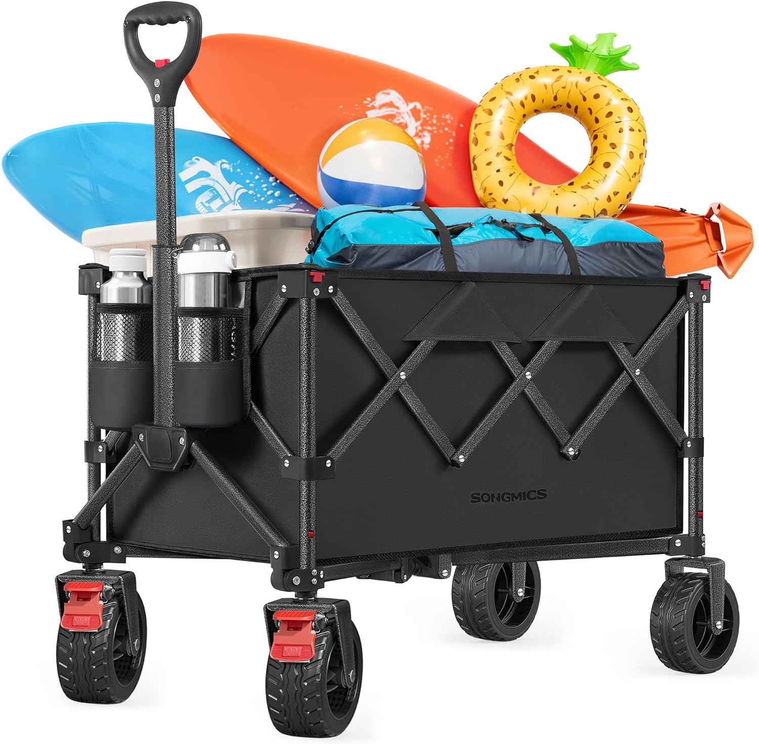 Carro de Mano Plegable, 150 L, Carga hasta 150 kg, Carro de Jardín, para Camping con Asa, 4 ...