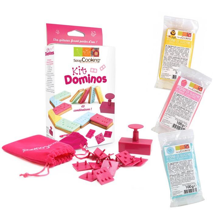 Kit de galletas Dominó + 3 pastas de azúcar (azul, rosa y amarillo ...