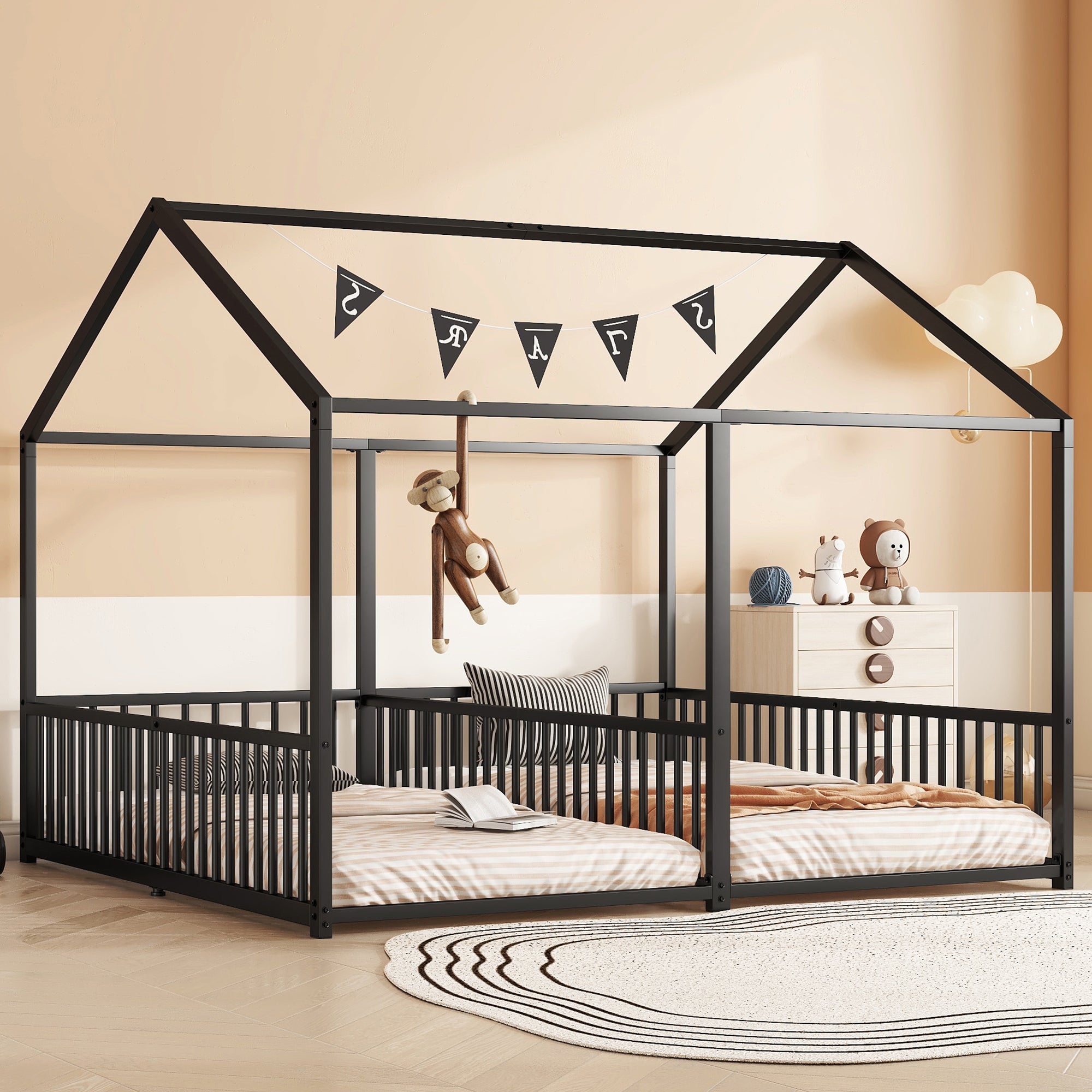 Lit superposé 90x200 cm – Cadre en métal, avec barrière de sécurité ...