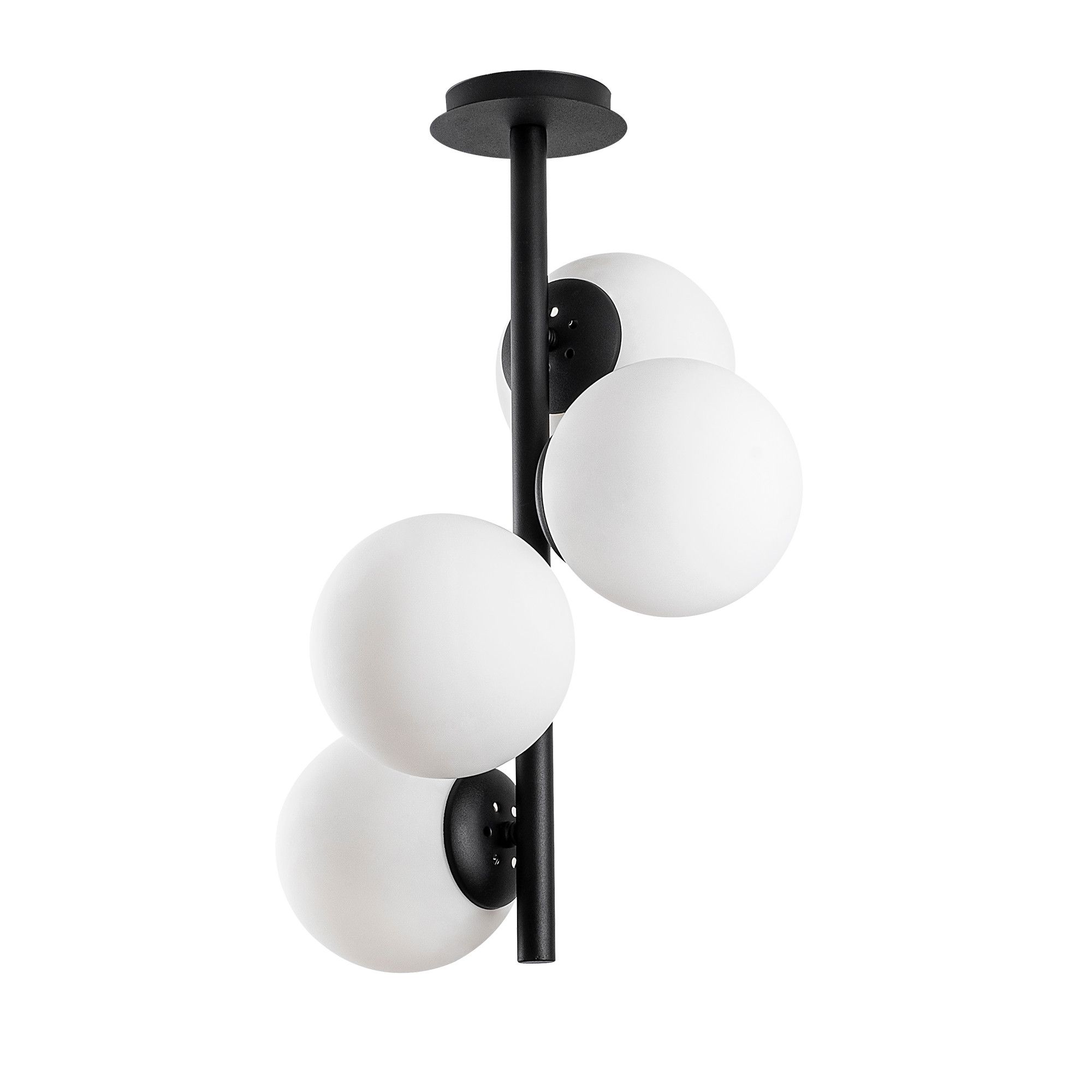 Suspension tige verticale 4 lampes globes Kasmir Verre Blanc et Métal ...