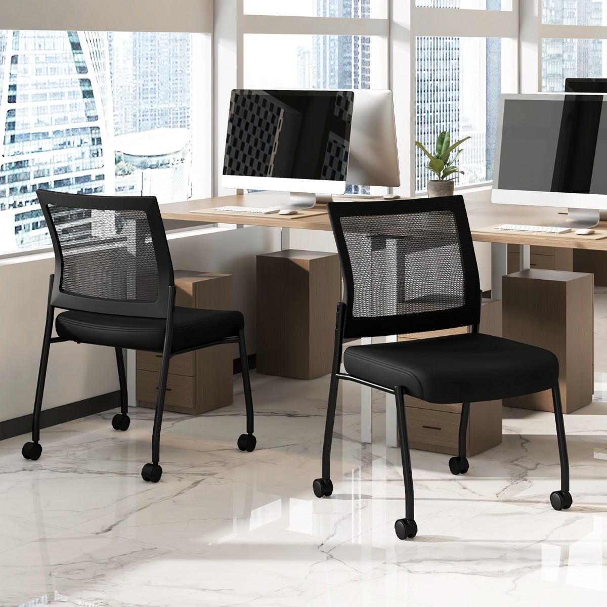 Pack 2 Sillas Oficina con Ruedas Apilables Respaldo Malla Asiento ...