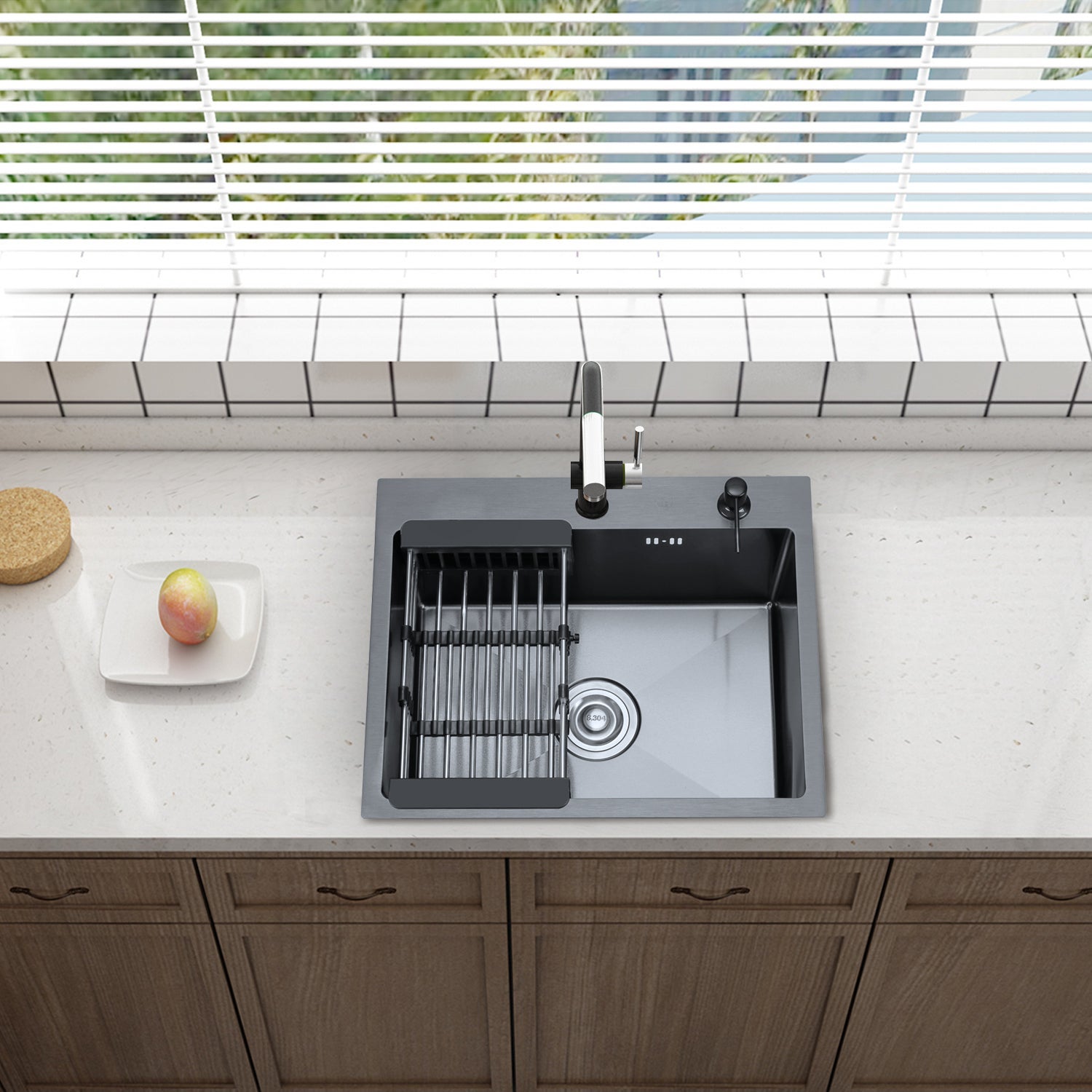 TEENO Cuisine Evier Simple en Acier Inoxydable 55x45x19 cm, avec Panier ...