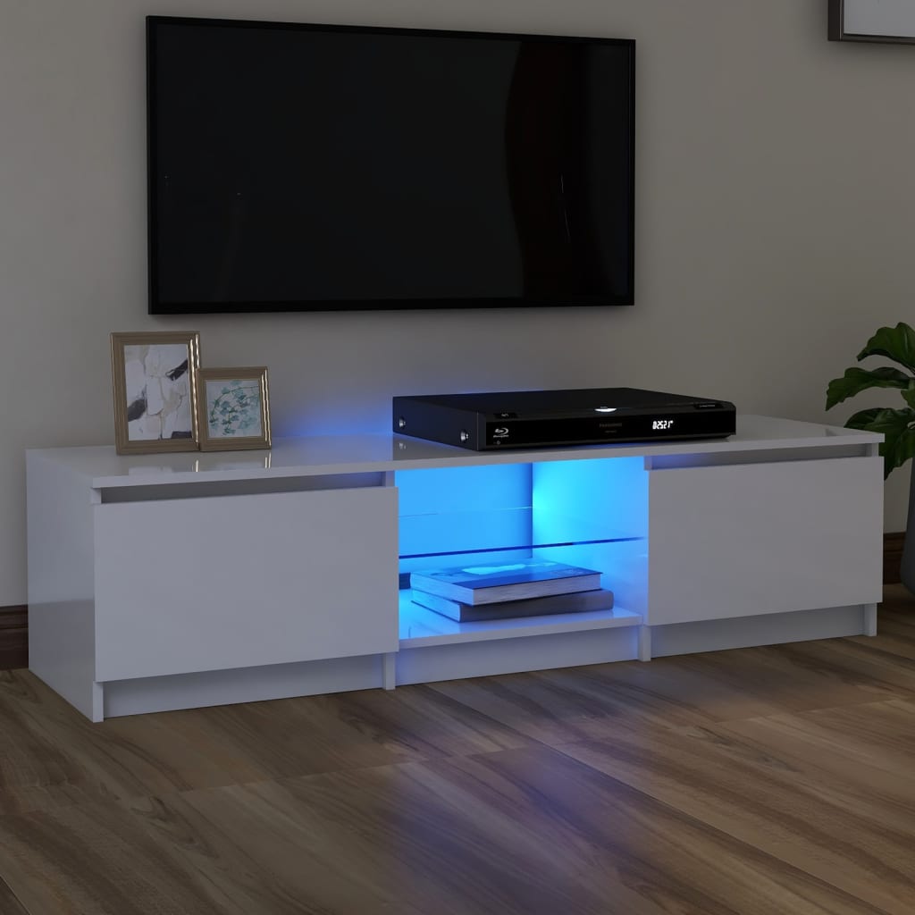Mueble de TV con luces LED blanco brillante 140x40x35,5 cm | Leroy Merlin