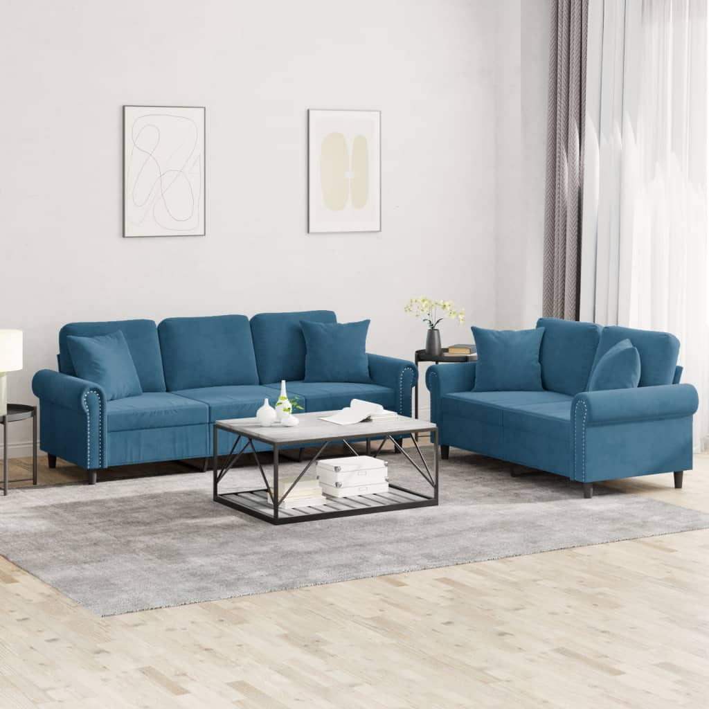 Maison Exclusive - Set di Divani 2 pz con Cuscini Blu in Velluto ...