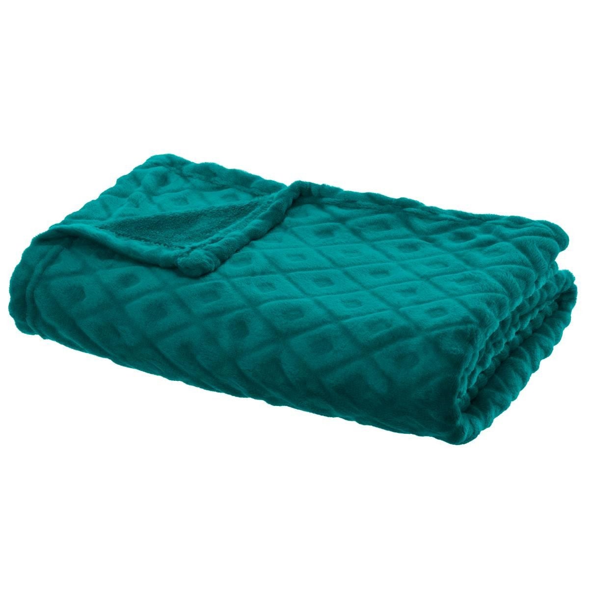 Plaid Imprimé "Losange 3D" 125x150cm Bleu Canard | Leroy Merlin