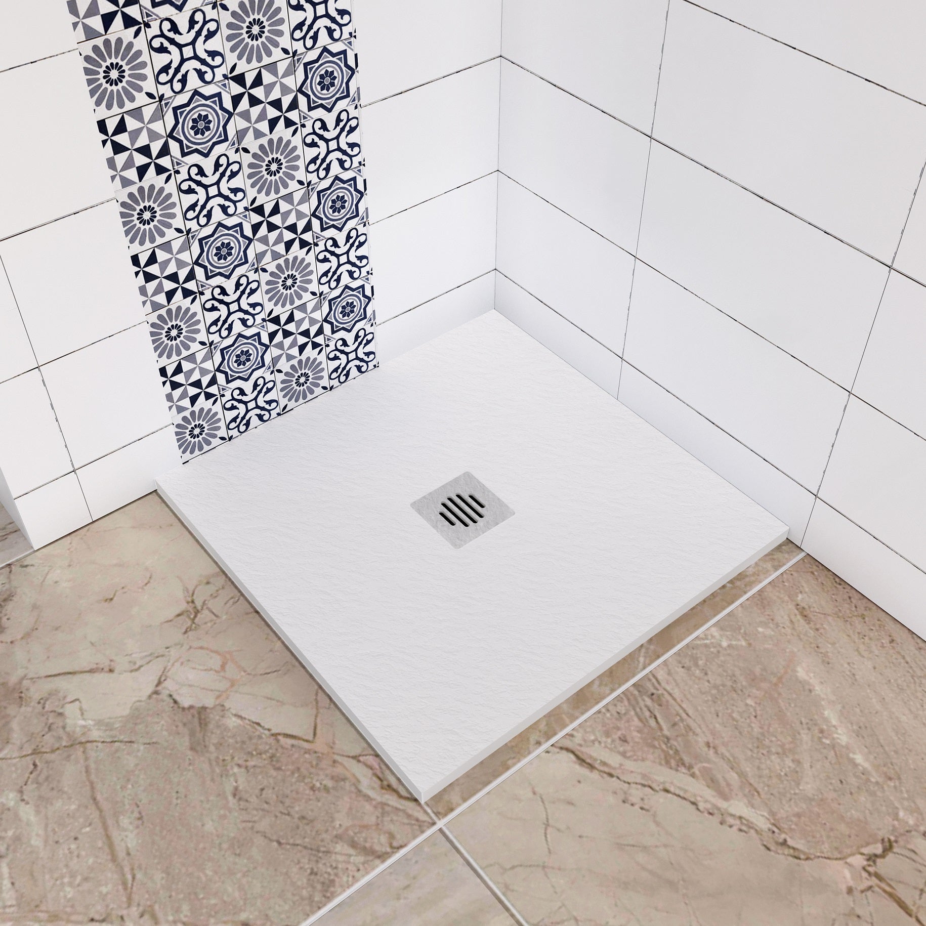 Receveur de douche blanc 80x80x3cm - Extra plat - En résine - Grille en ...