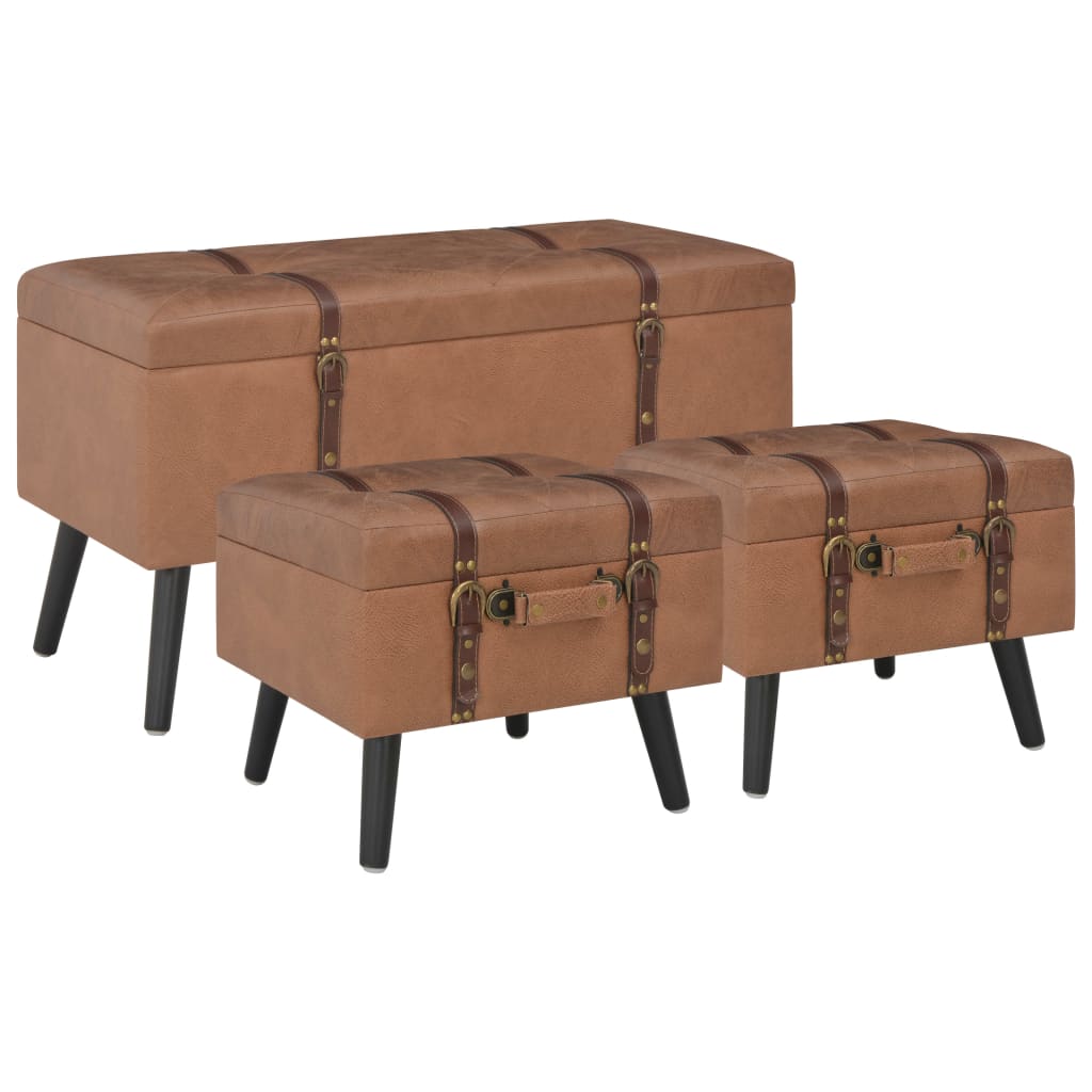 Tabourets de rangement lot de 3 Marron Similicuir | Leroy Merlin