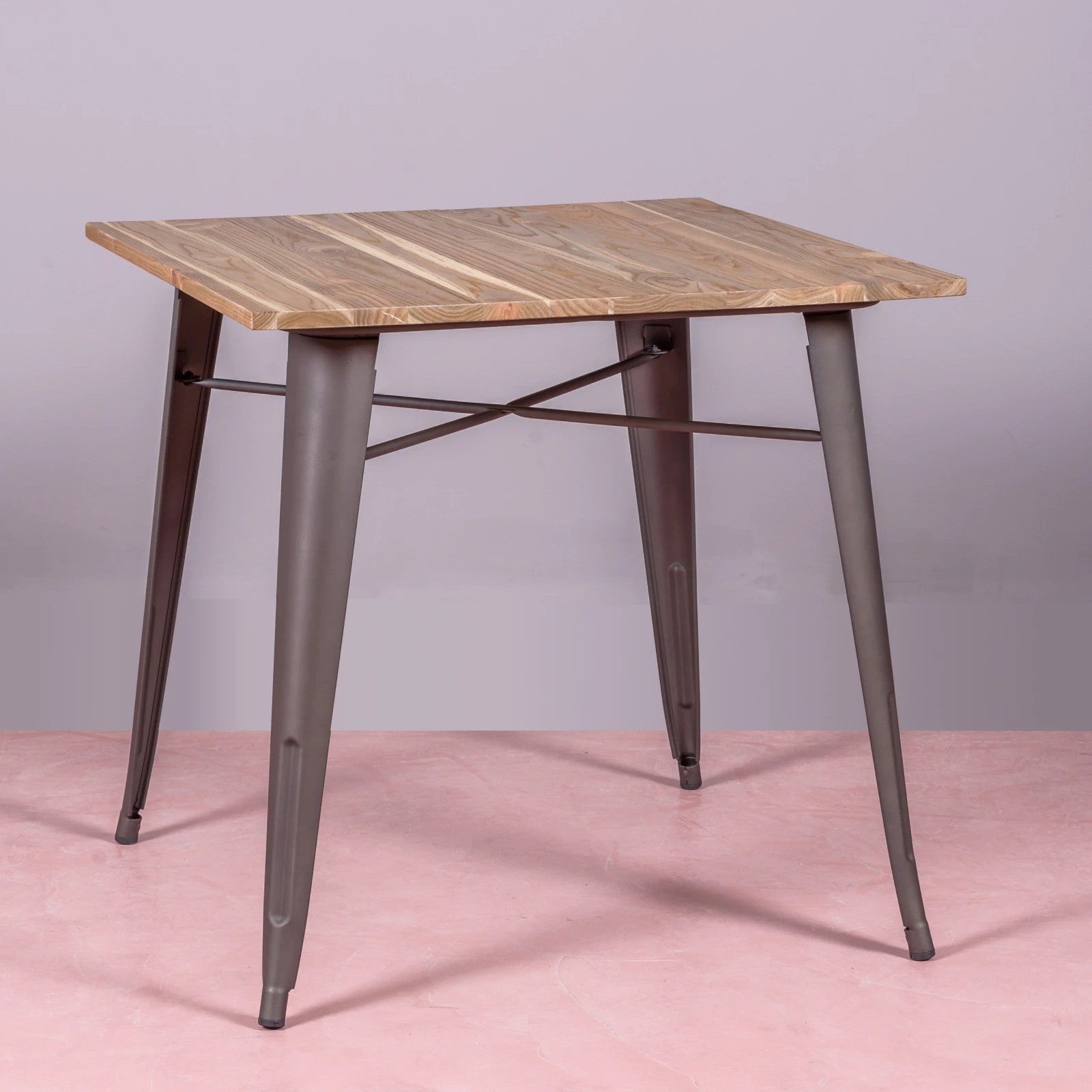 Table industrielle en acier vieilli et bois clair - Bistro | Leroy Merlin