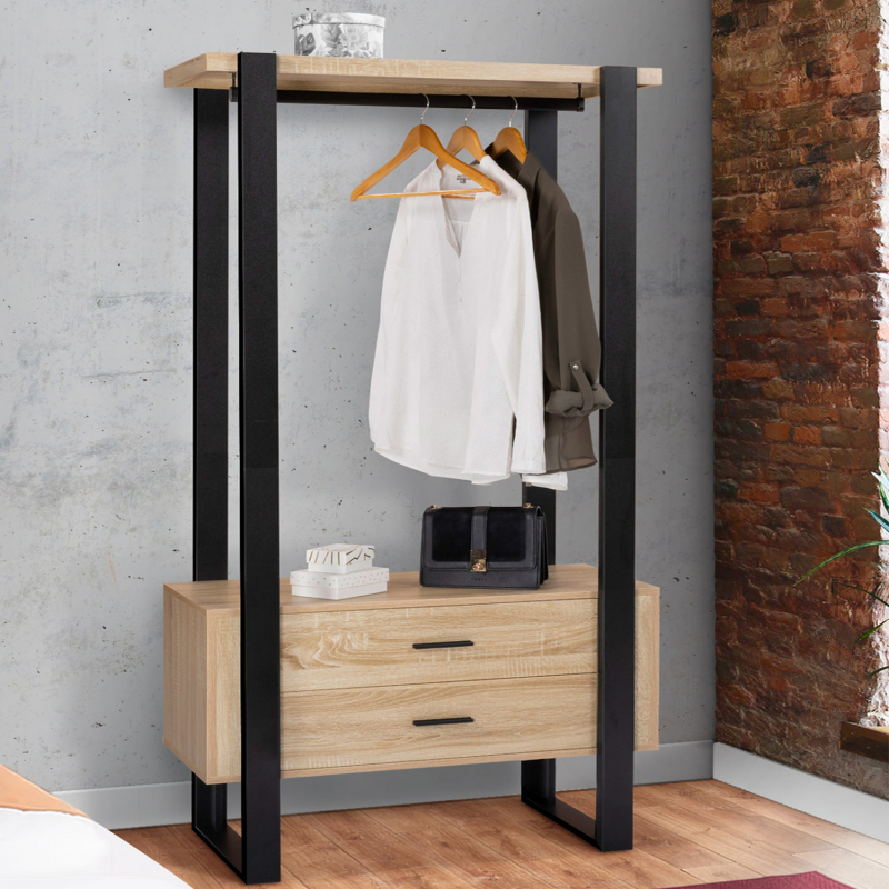 Dressing penderie 2 tiroirs PHOENIX bois et noir | Leroy Merlin