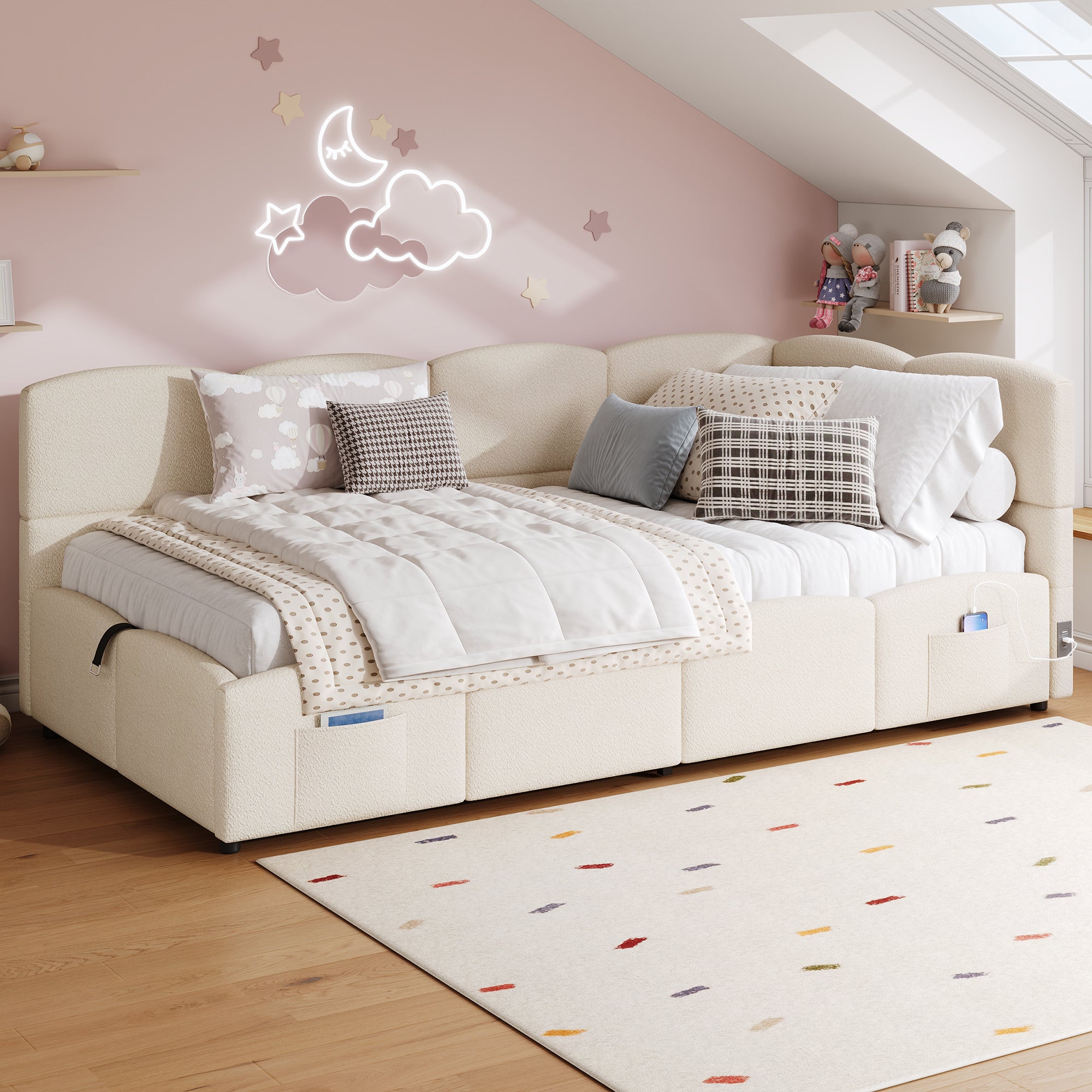Lit Coffre 90x200 , Lit Banquette Enfant Compact avec Prise USB et ...
