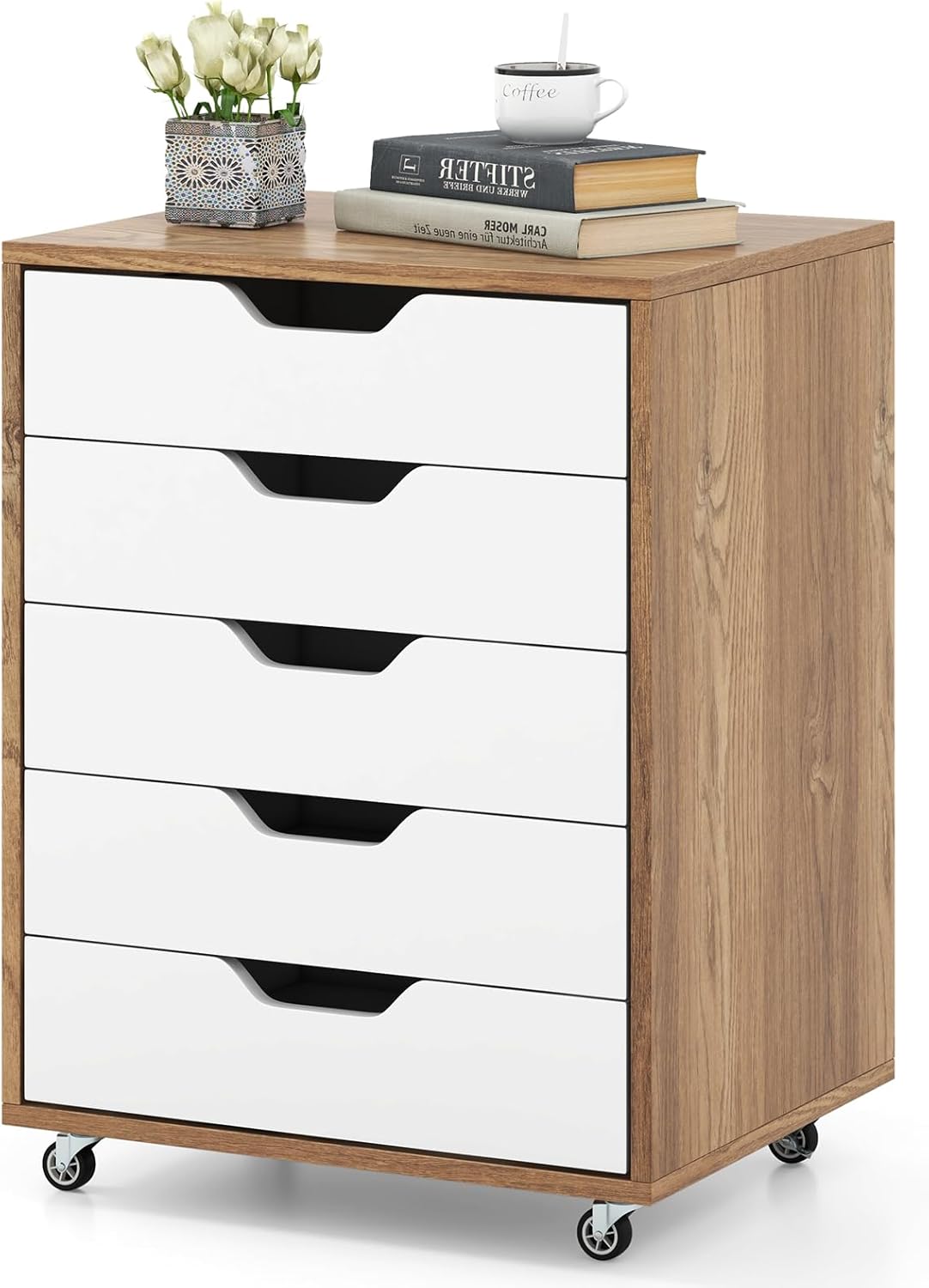 Caisson Bureau 5 Tiroirs, Caisson de Rangement à Roulette avec Poignée ...