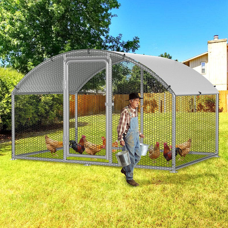 Enclos Poulailler 6 m² 3x2x2m, toit voûté, acier galvanisé, porte ...