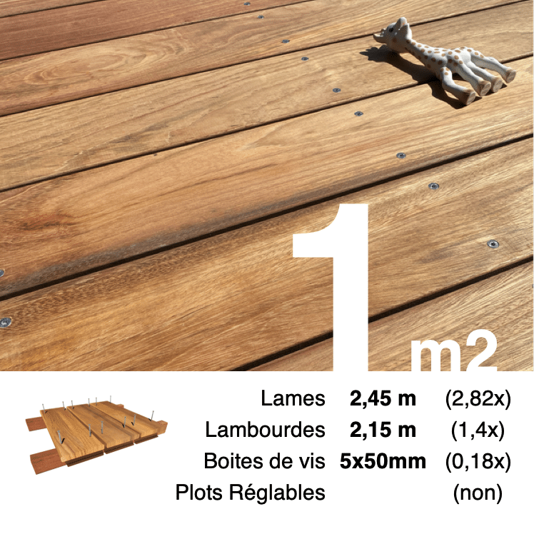 Kit terrasse bois exotique JATOBA pour 1 m² • Lames 2,45 m, lambourdes ...