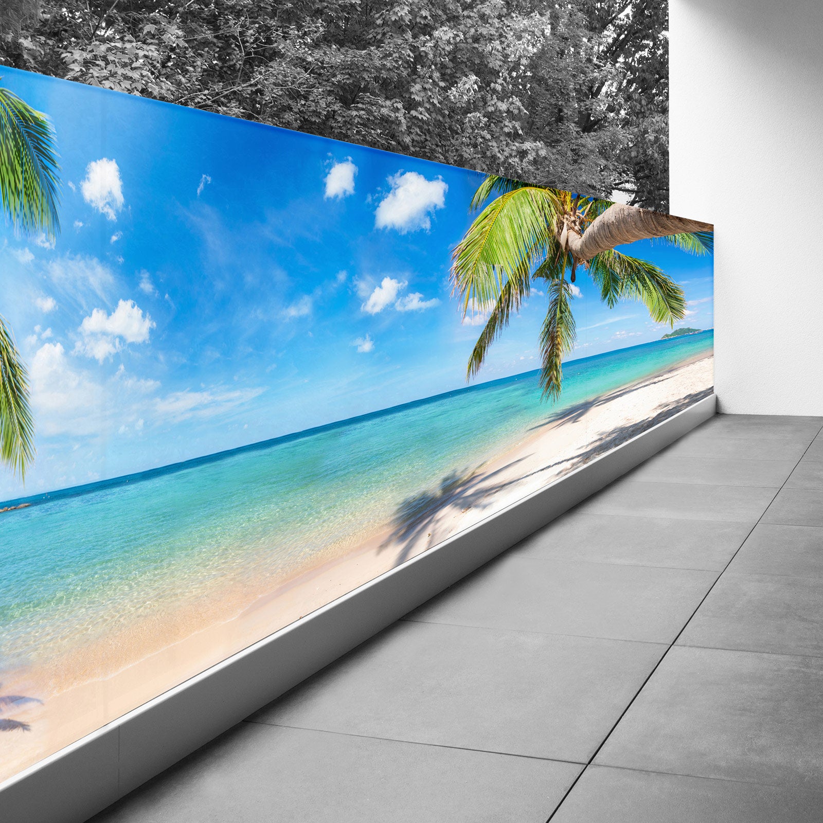Brise vue Trompe l'oeil - 80x340 cm - Vue plage cocotiers 3617689697505 ...