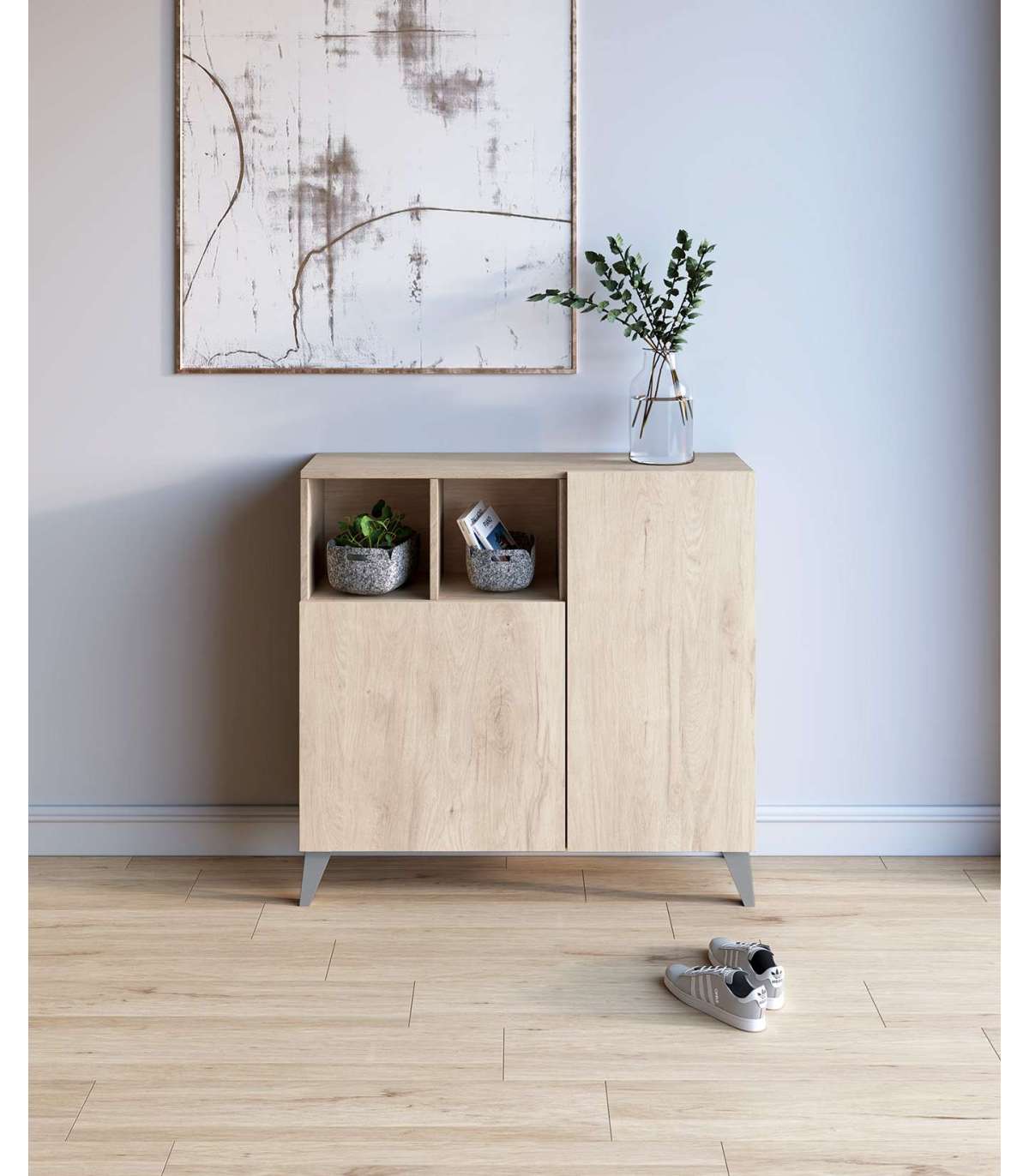 Zapatero modelo 510, acabado roble patas gris, 90x90x26 (alto x ancho x fondo) | Leroy Merlin