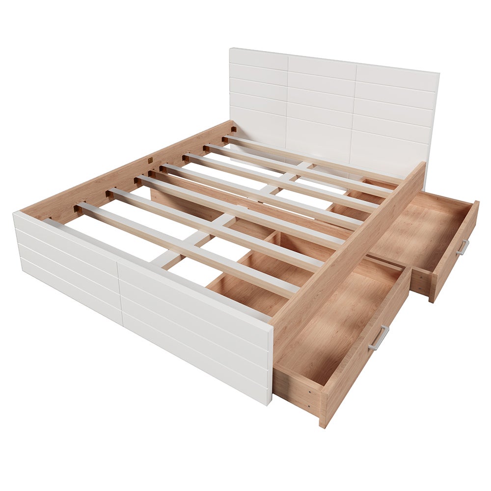 Lit avec tiroirs Lit adulte avec rangement 160x200 cm avec 2 tiroirs ...