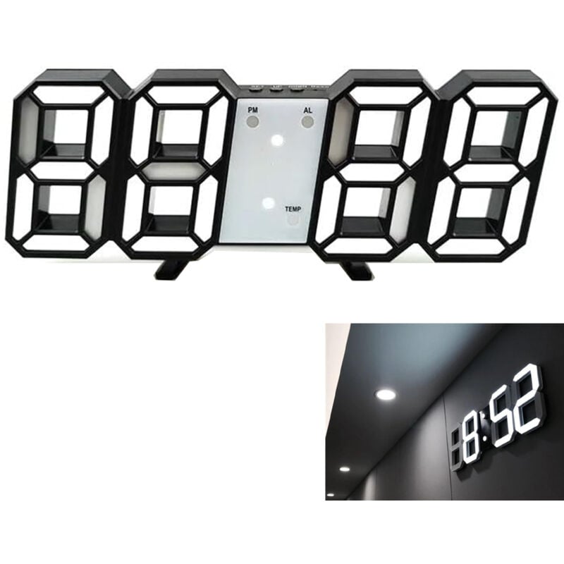 Lot de 1 LED Horloge Murale Réveil LED Numérique Horloge Murale Alarme ...