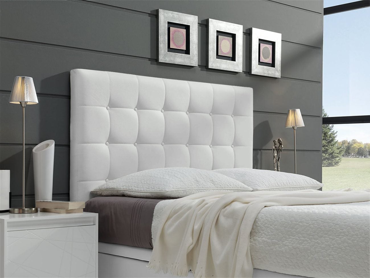 Cabecero Cama CANADÁ BUTTON largo tapizado polipiel primera calidad ...